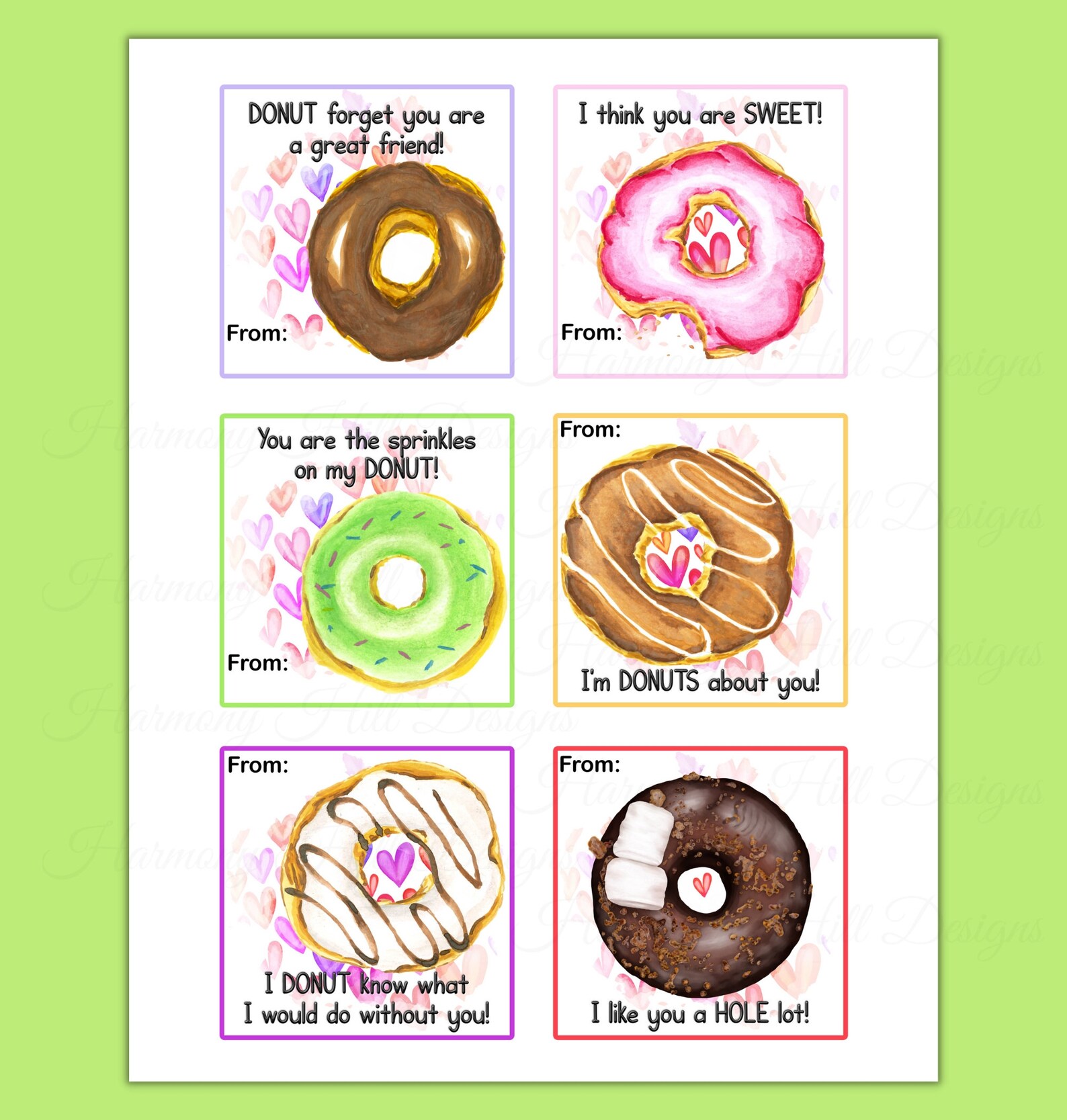 Donut Valentine Cards, Printable Donut Valentines, Printable Valentine ...
