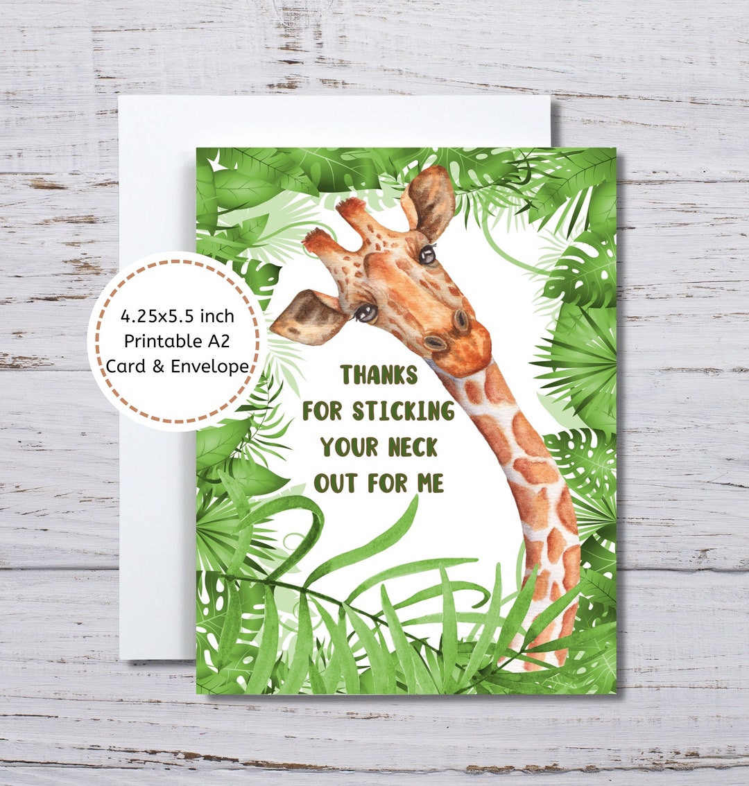 Funny Giraffe Thank You Card, Punny Giraffe Card, Stick Your Neck Out ...
