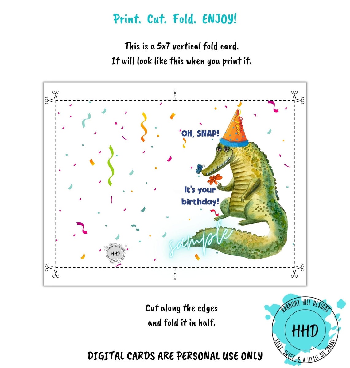 Crocodile Birthday Card, Printable Crocodile Birthday Card, Alligator ...