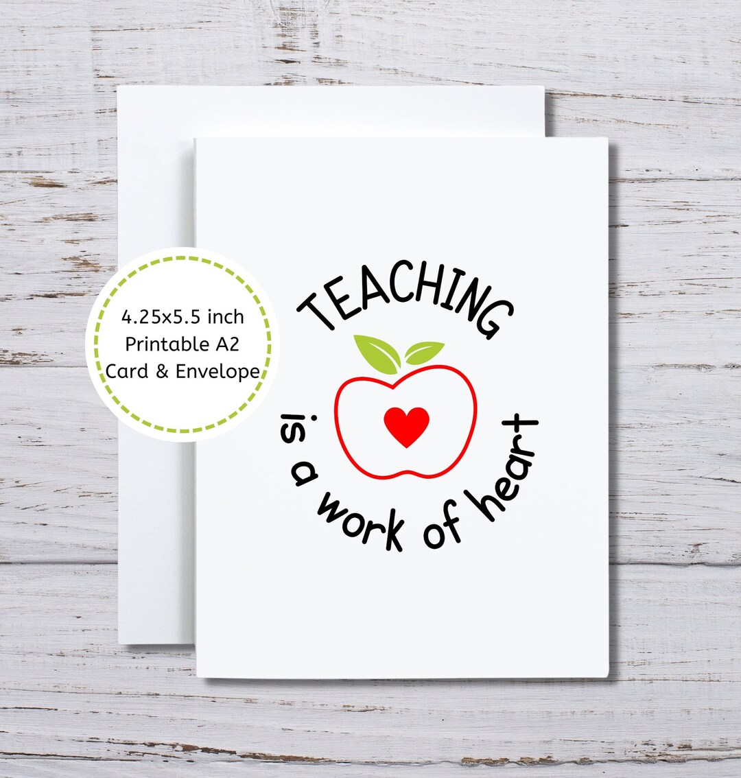 Teaching is a Work of Heart, Teacher Appreciation Card, Teacher Thank ...