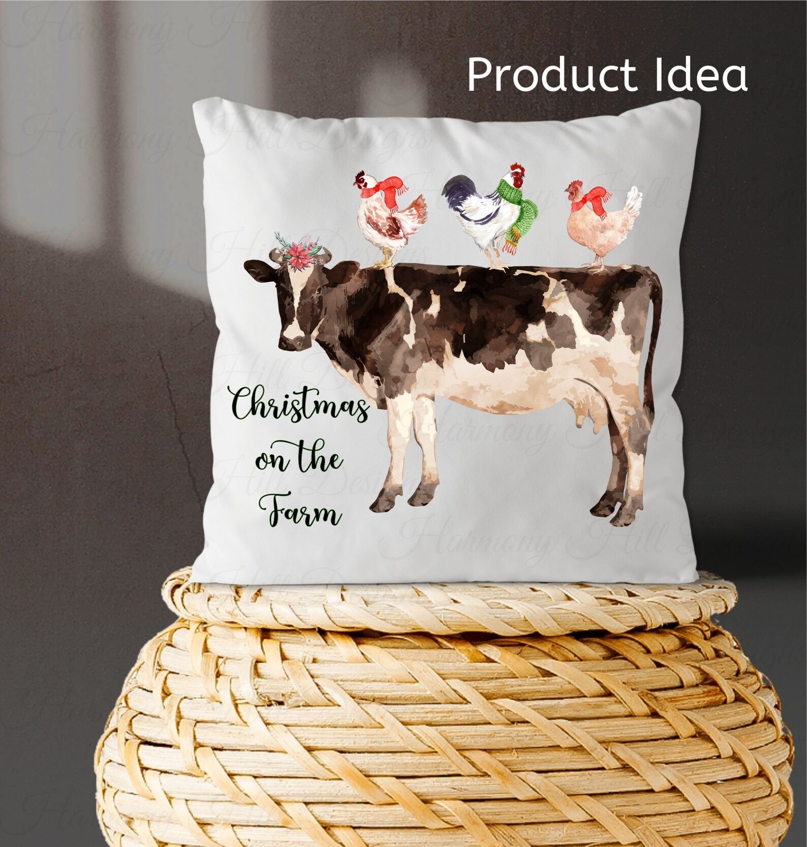 Christmas on the Farm, Christmas Cow and Chickens, Farmhouse Wall Art ...