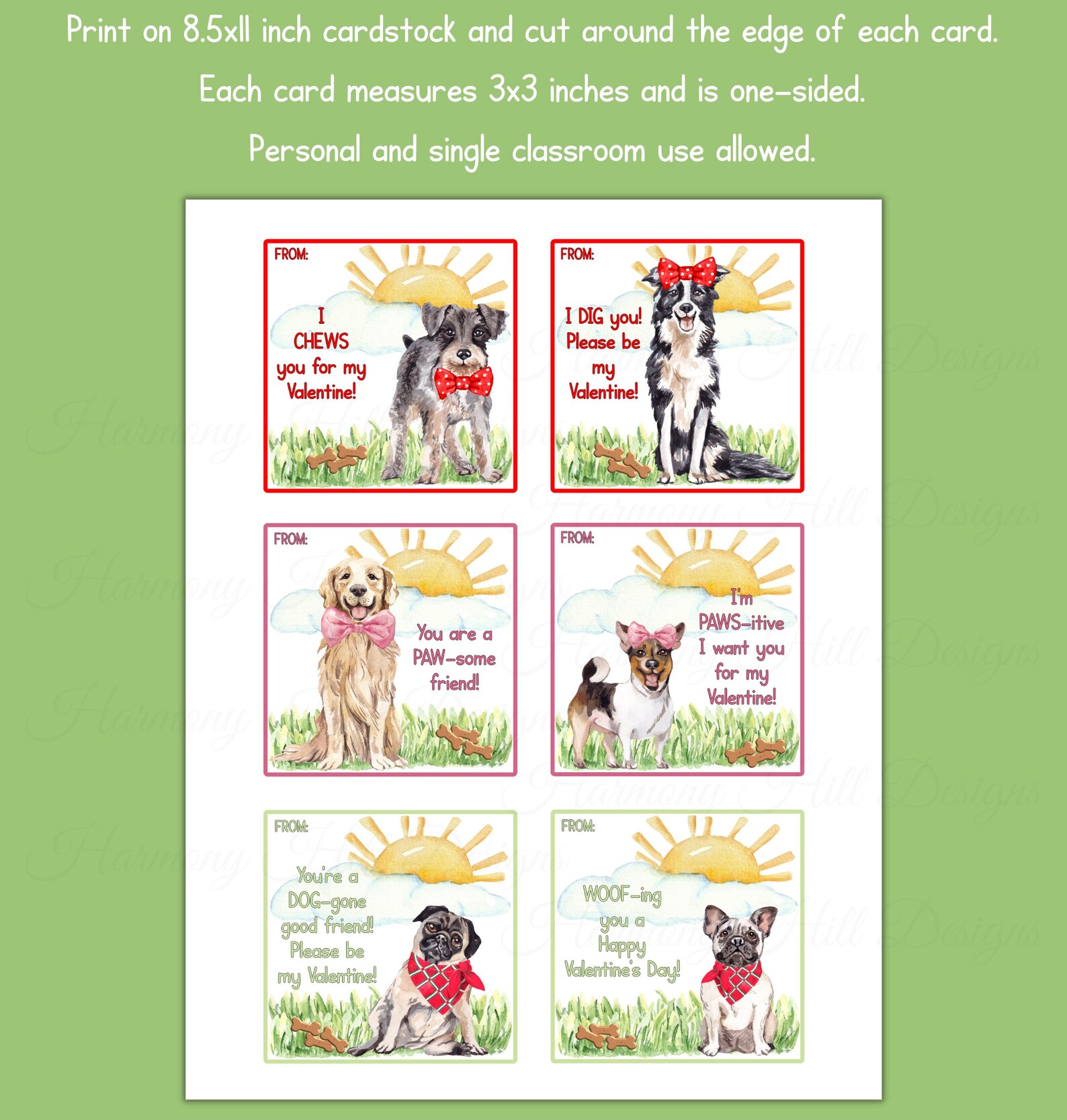 Dogs Valentine Cards, Printable Dog Valentine Cards, Classroom ...
