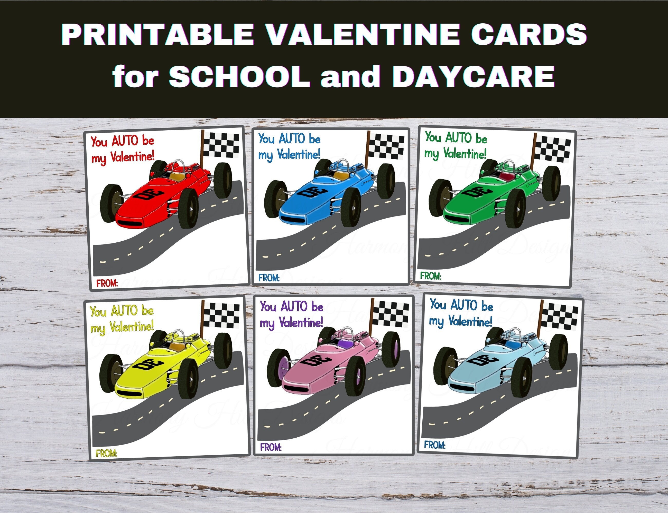 Race Car Valentines, Printable Valentine Cards for School, Classroom ...