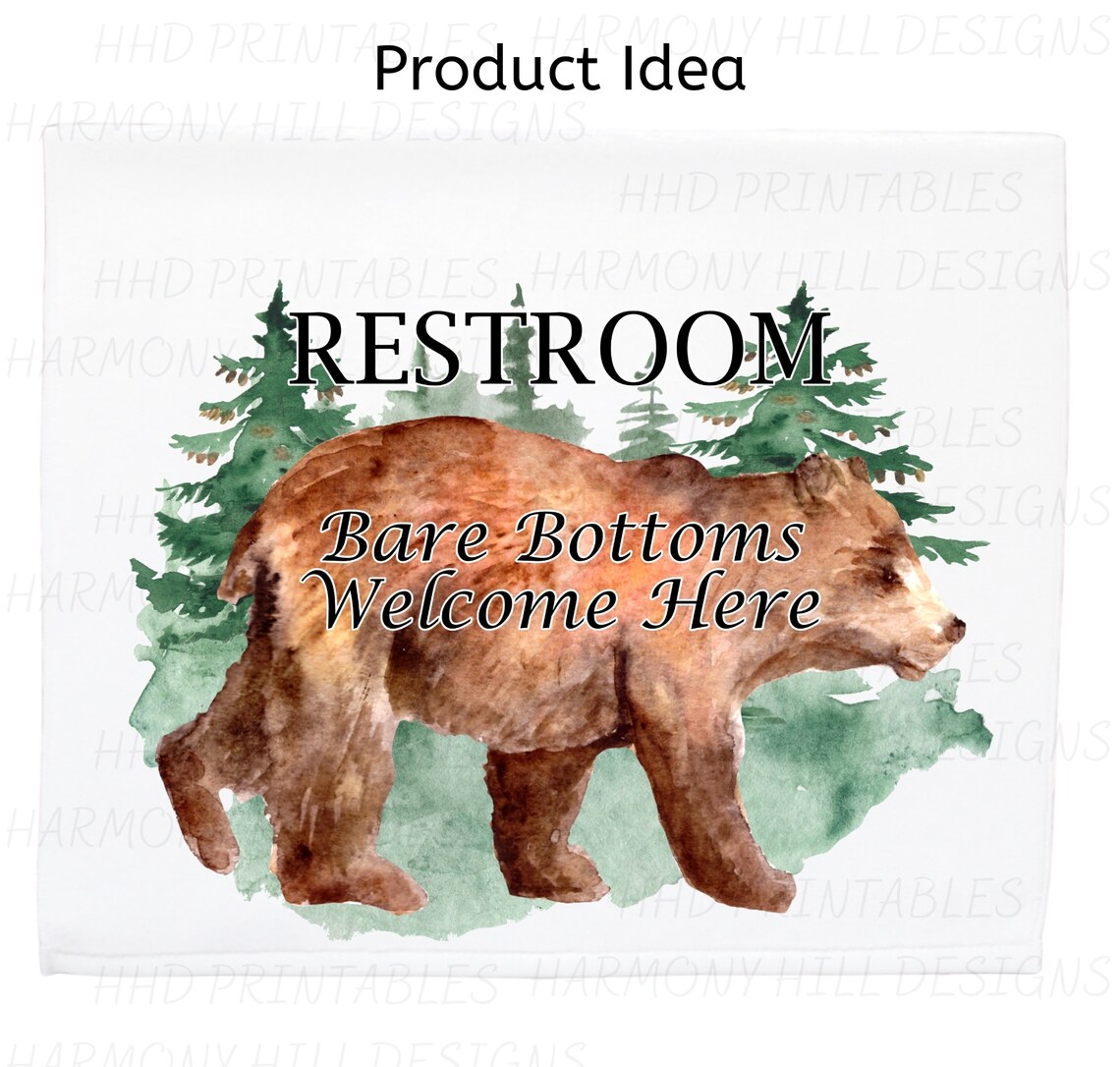 Bathroom Printable Brown Bear Restroom Sign Bare Bottoms - Etsy