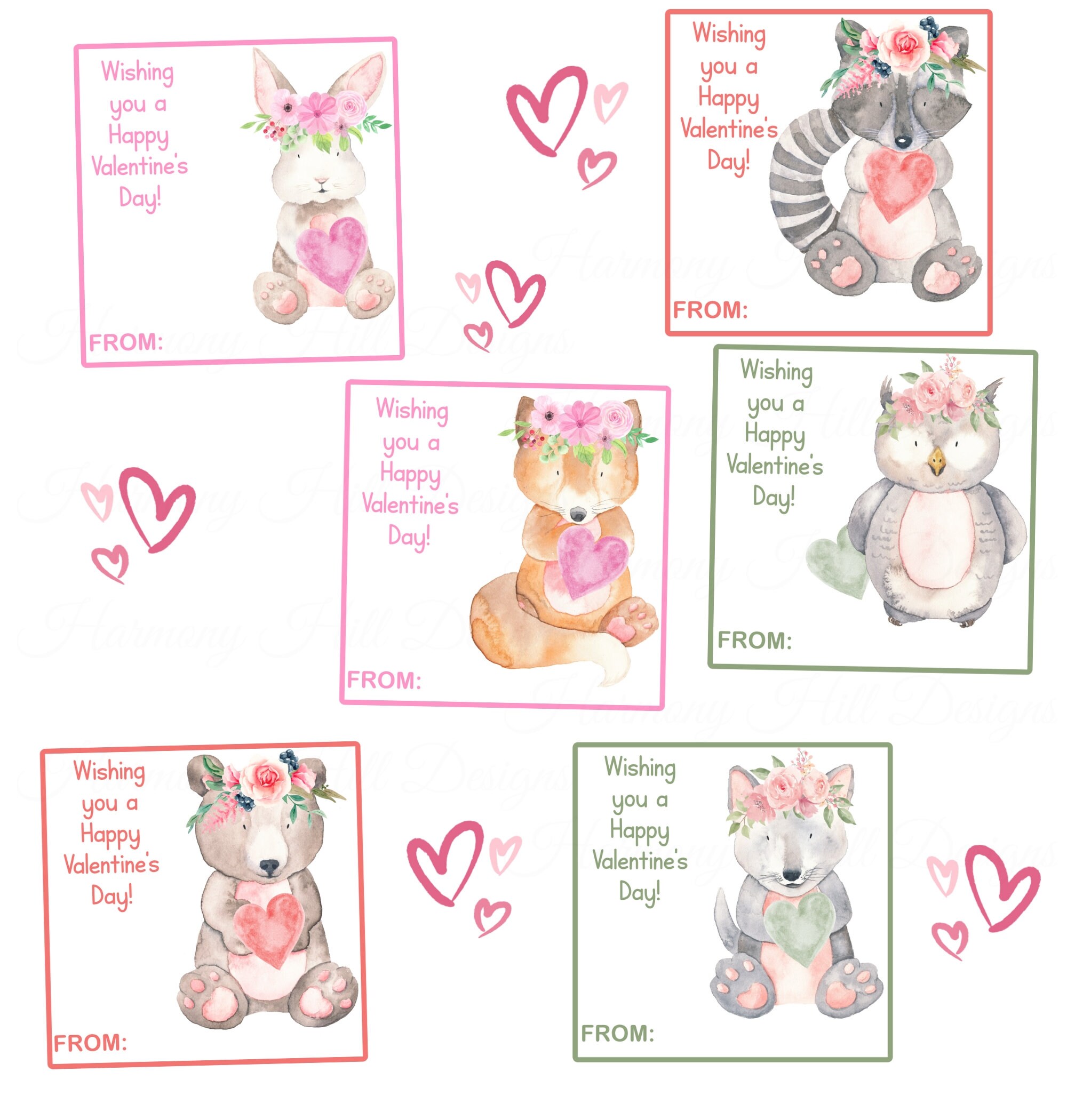Baby Animal Valentines, Printable Baby Animal Valentines, Valentine ...