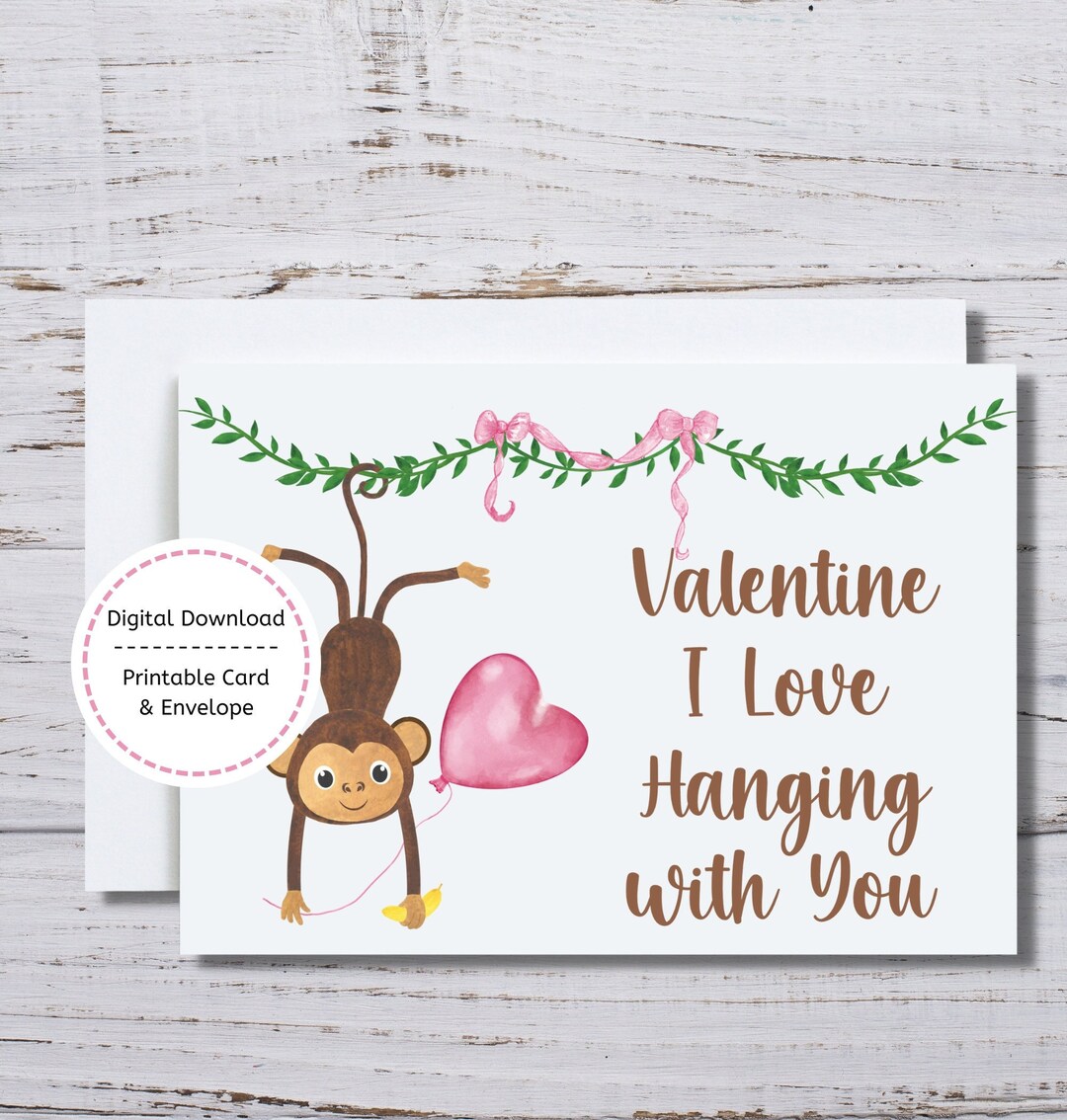 Monkey Valentine Card, Monkey Hanging With You, Monkey Card, Valentine ...