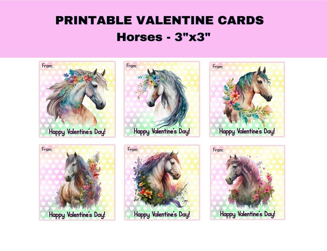 Horses Valentine Cards, Printable Valentine Cards, Class Valentines ...