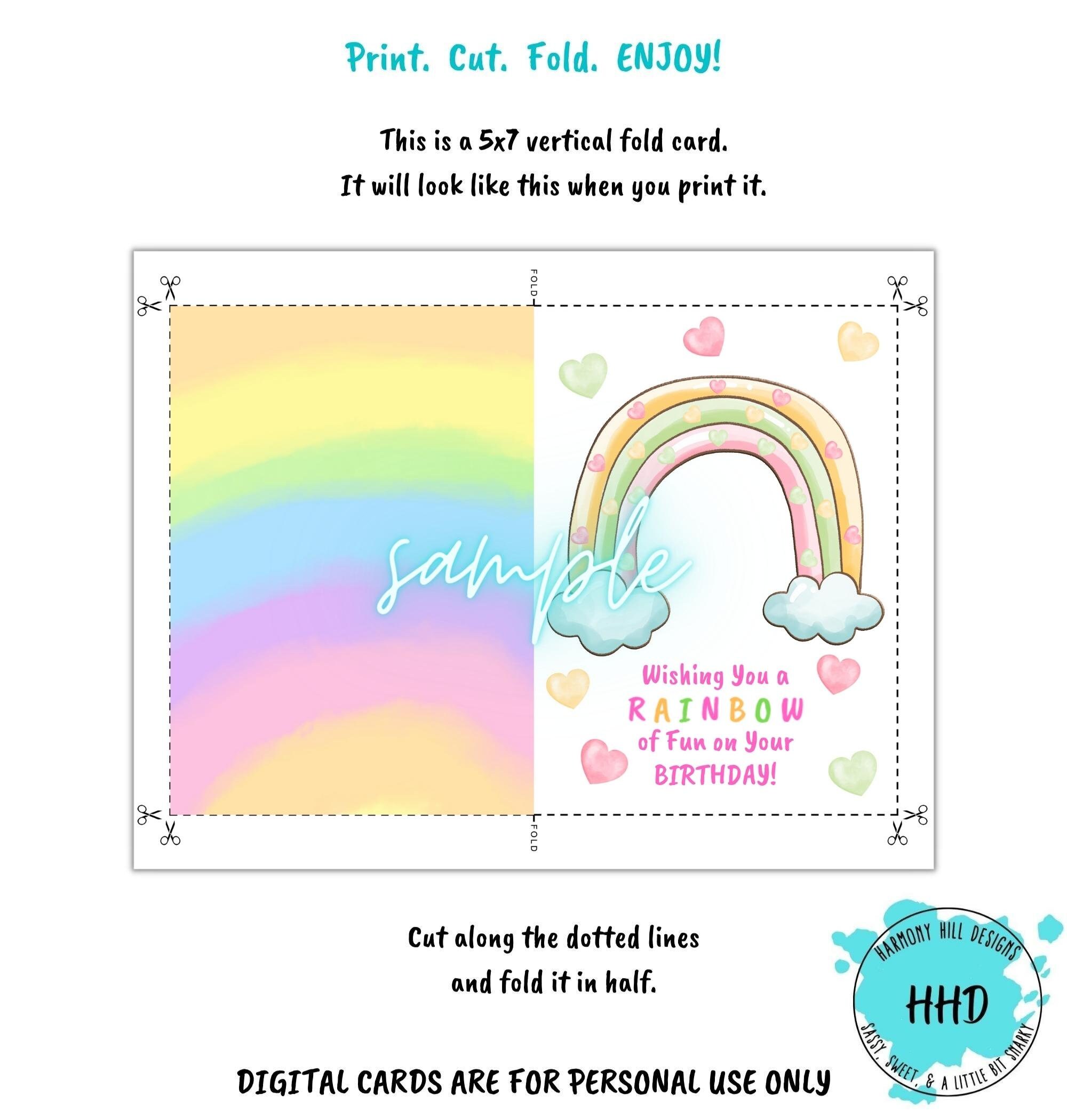 Rainbow Birthday Card, Printable Rainbow Card, Boho Rainbow, Card and ...