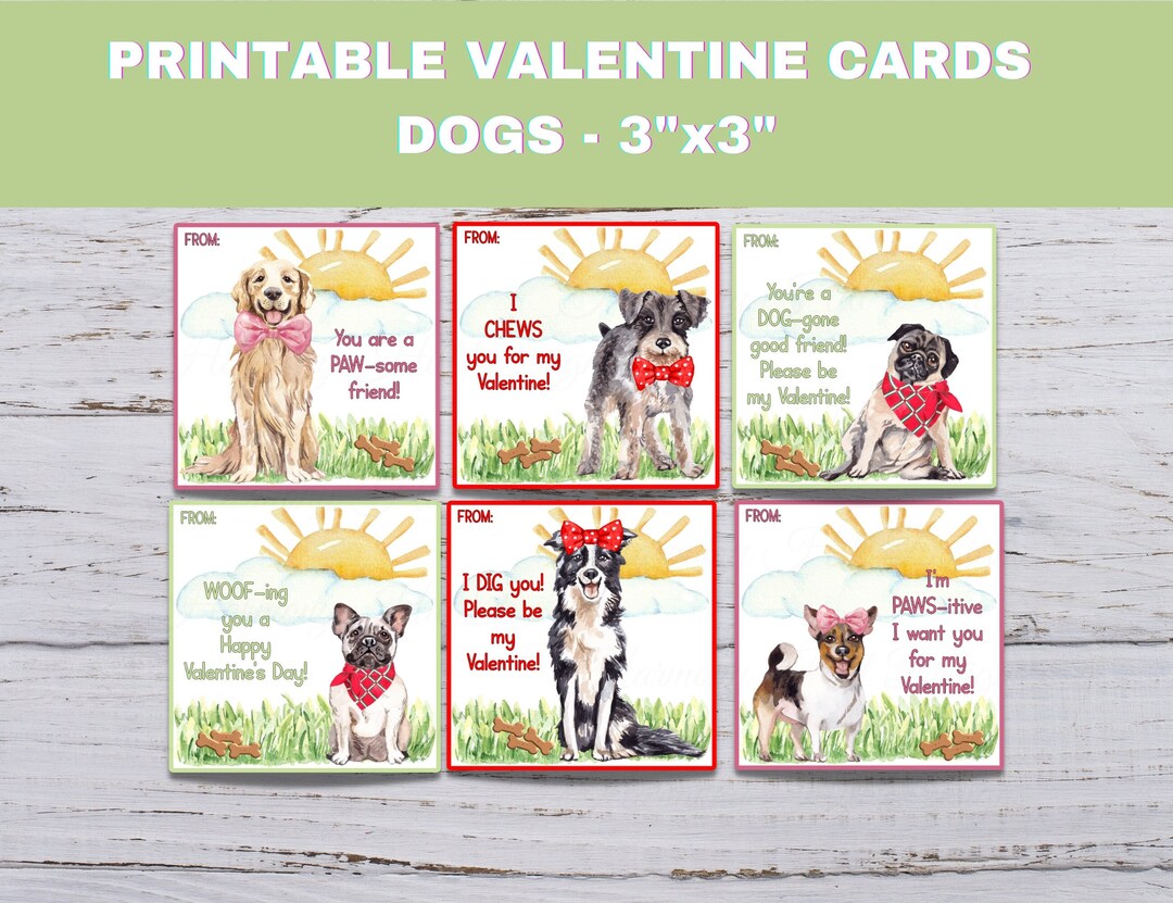 Dogs Valentine Cards, Printable Dog Valentine Cards, Classroom ...