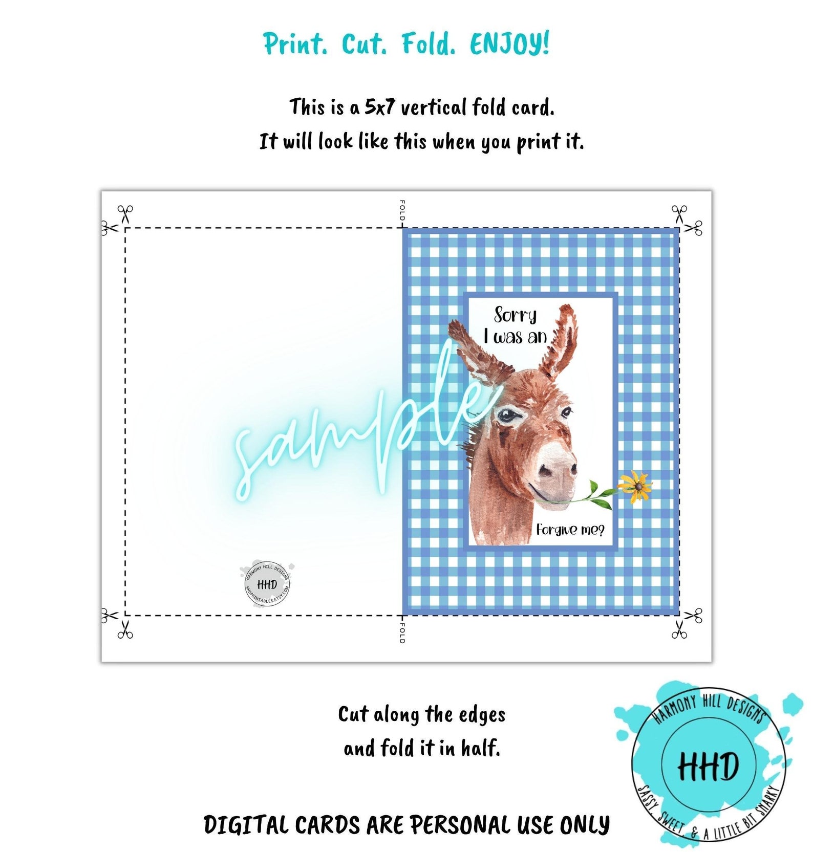 Funny Donkey Card, Printable Donkey Apology Card, I'm Sorry Card ...