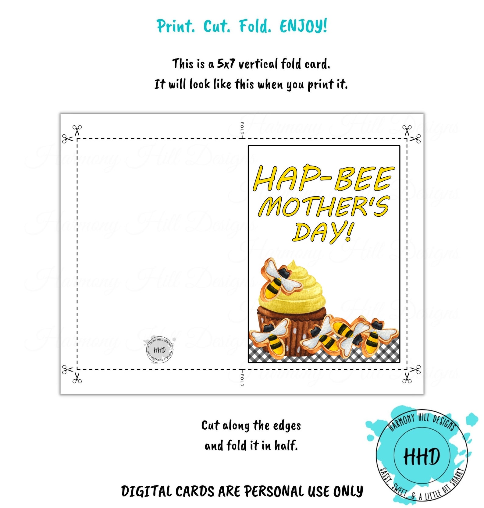 Bee Mother's Day Card, Printable Mothers Day Card, Hap-bee Mother's Day ...