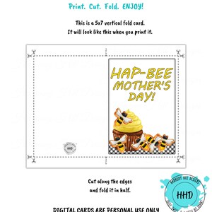 Bee Mother's Day Card, Printable Mothers Day Card, Hap-bee Mother's Day ...