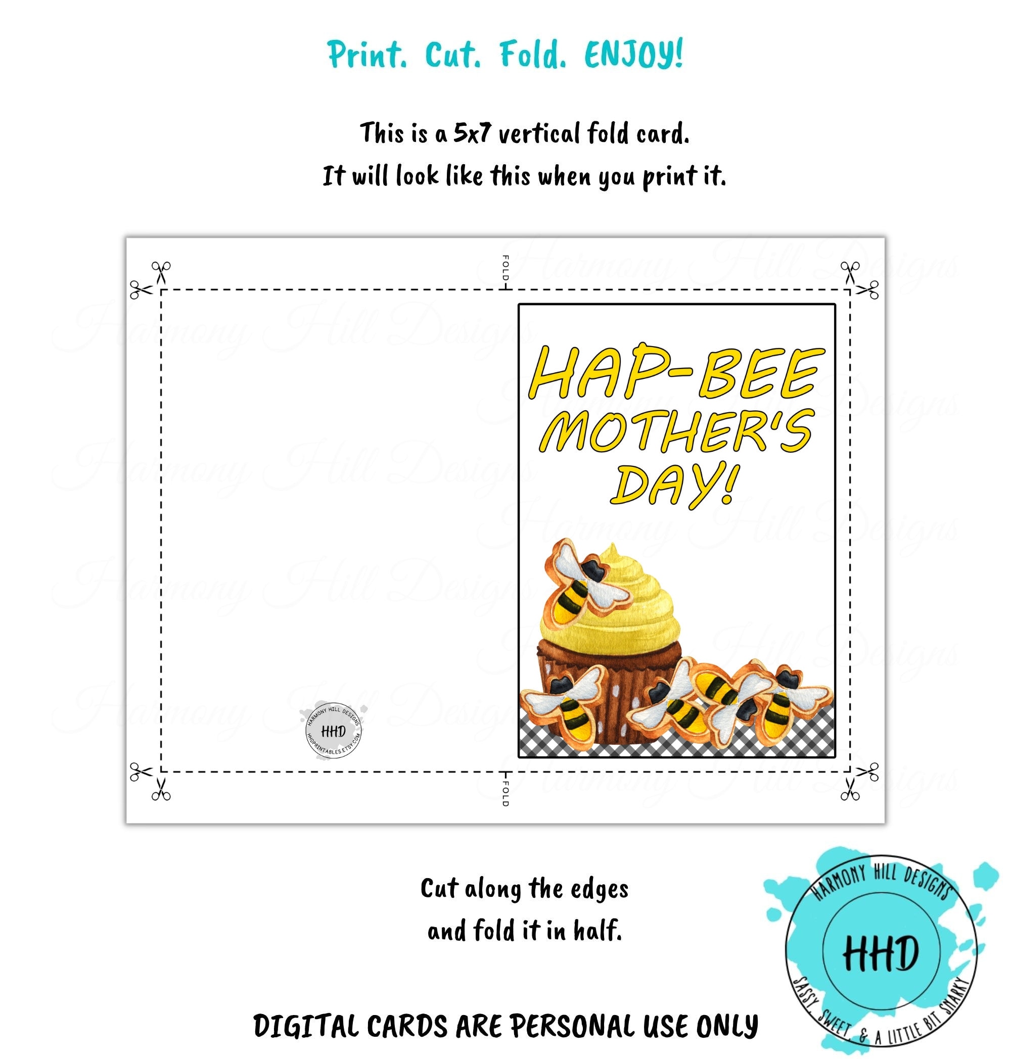 Bee Mother's Day Card, Printable Mothers Day Card, Hap-bee Mother's Day ...