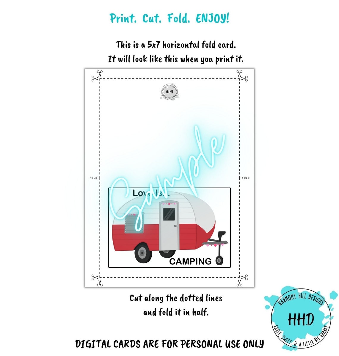 Camping Card, 5x7 Printable Card, Love is Camping, Camping Valentine ...