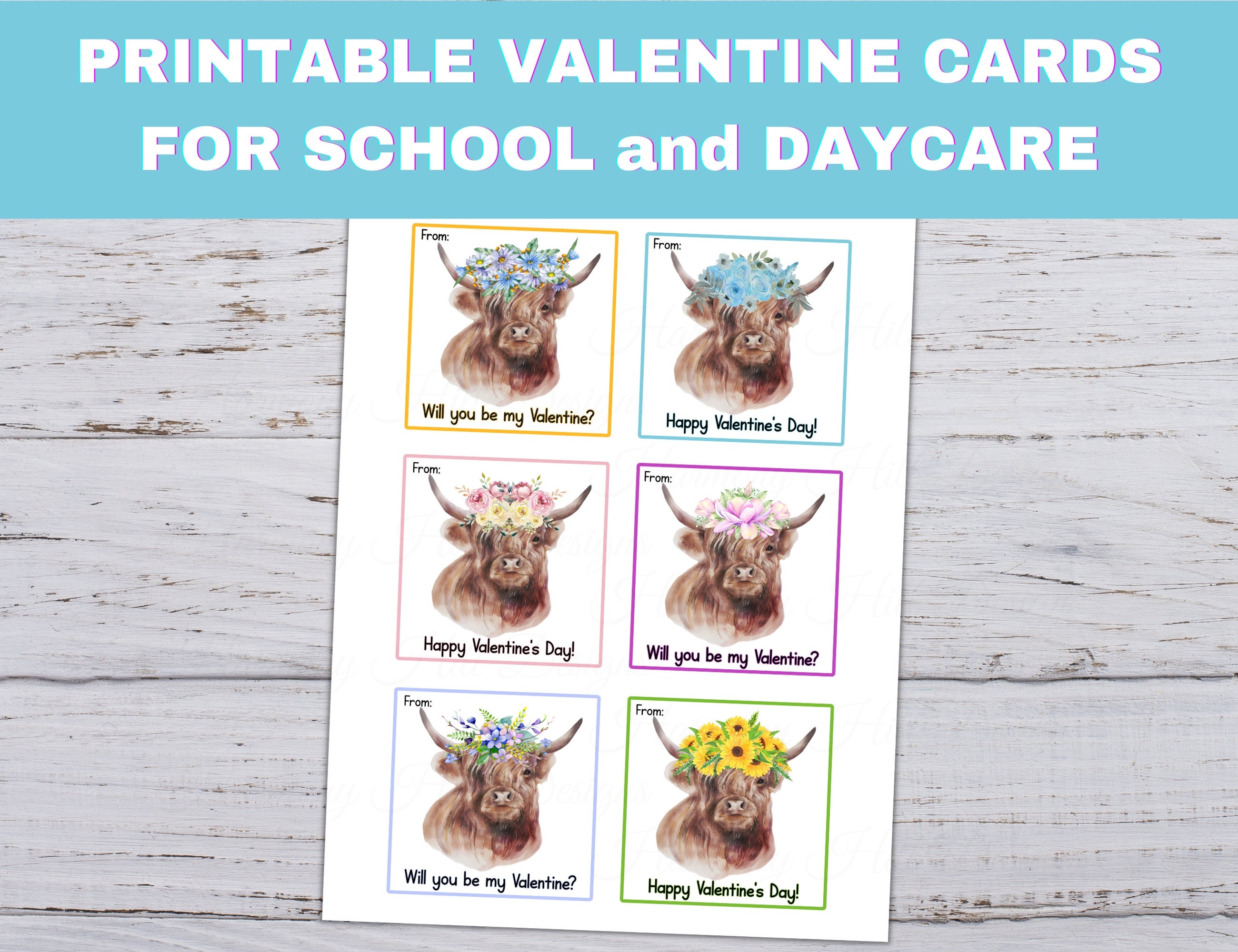 Highland Cow Valentine Cards, Printable Highland Cow Valentines ...