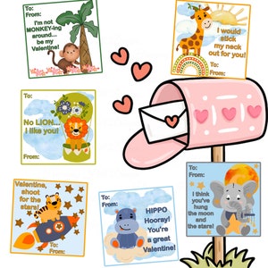 Jungle Valentine Cards, Kids Jungle Animals Valentines, Printable ...