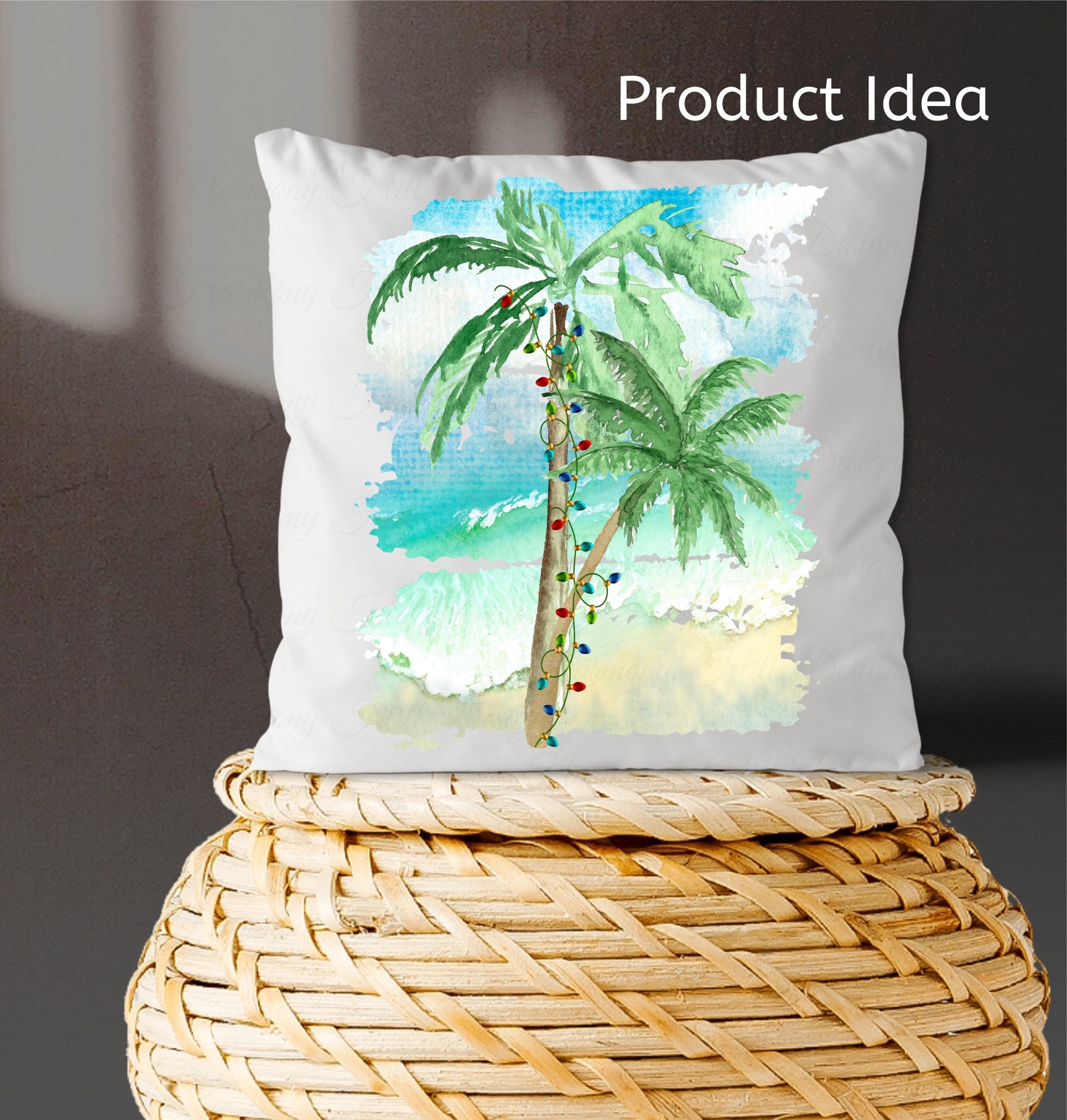 Christmas Palm Trees Print, Palm Trees With Christmas Lights, Beach ...