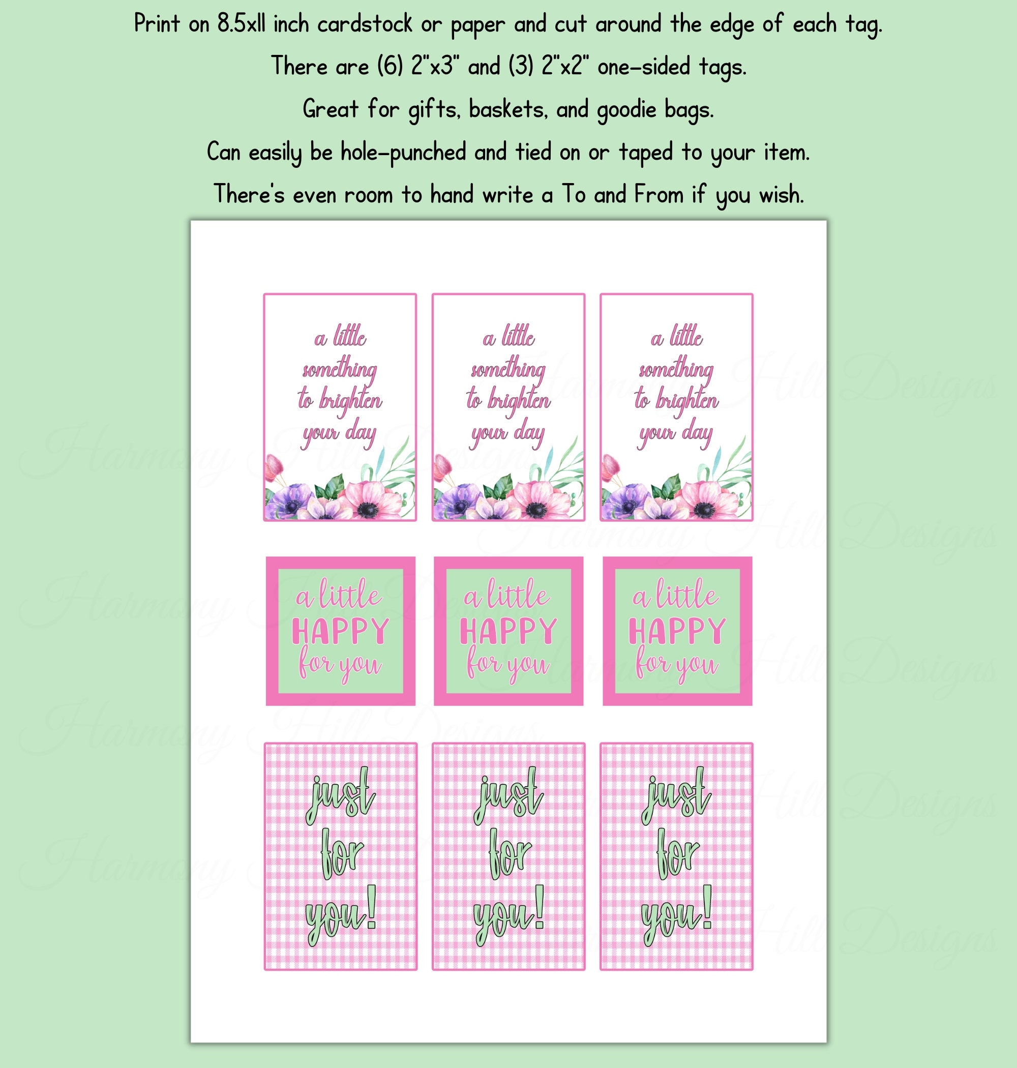 Printable Gift Tags, Just for You Gift Tags, Brighten Your Day Tags ...