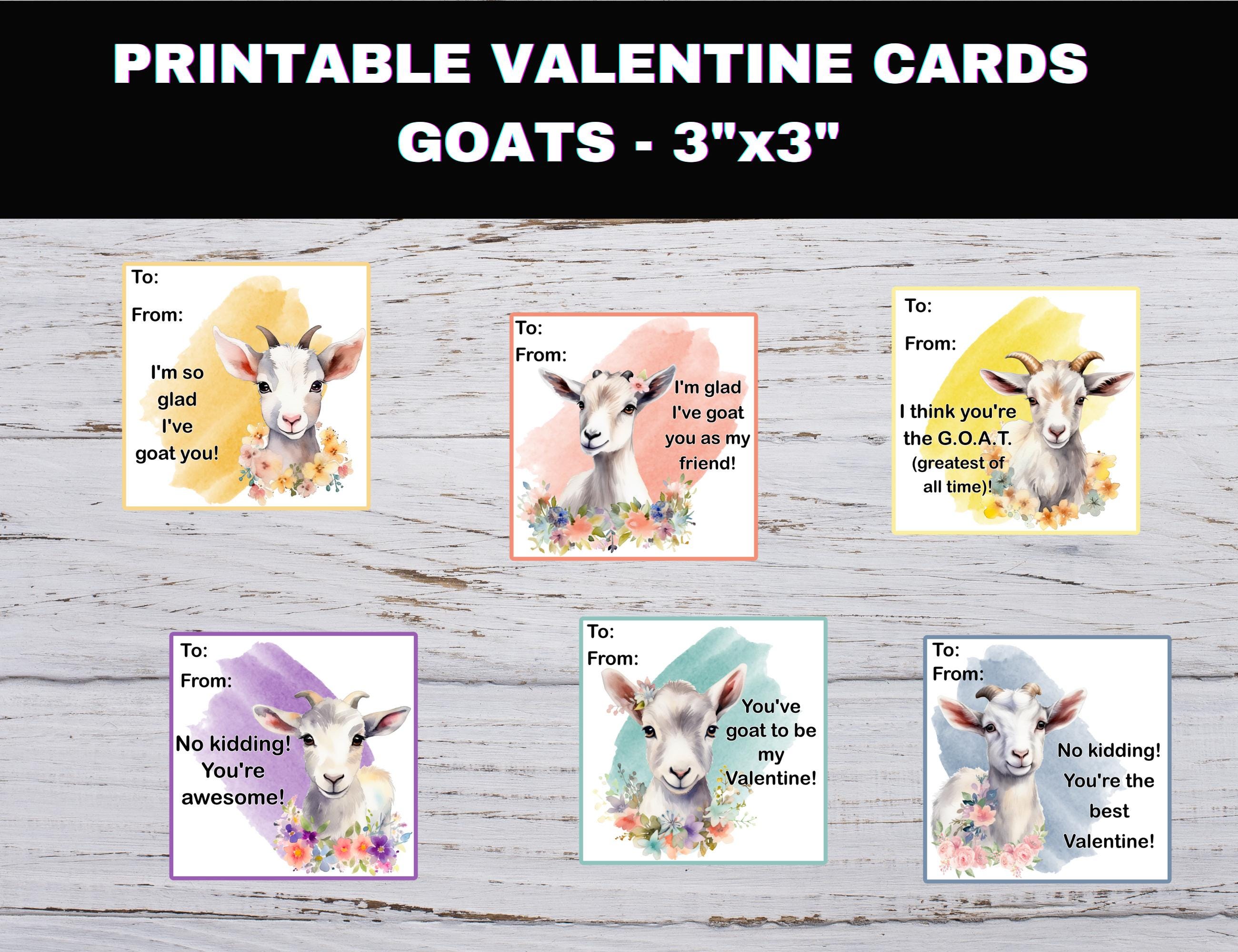 Goat Valentine Cards, Printable Goats Valentines, Printable Valentine ...