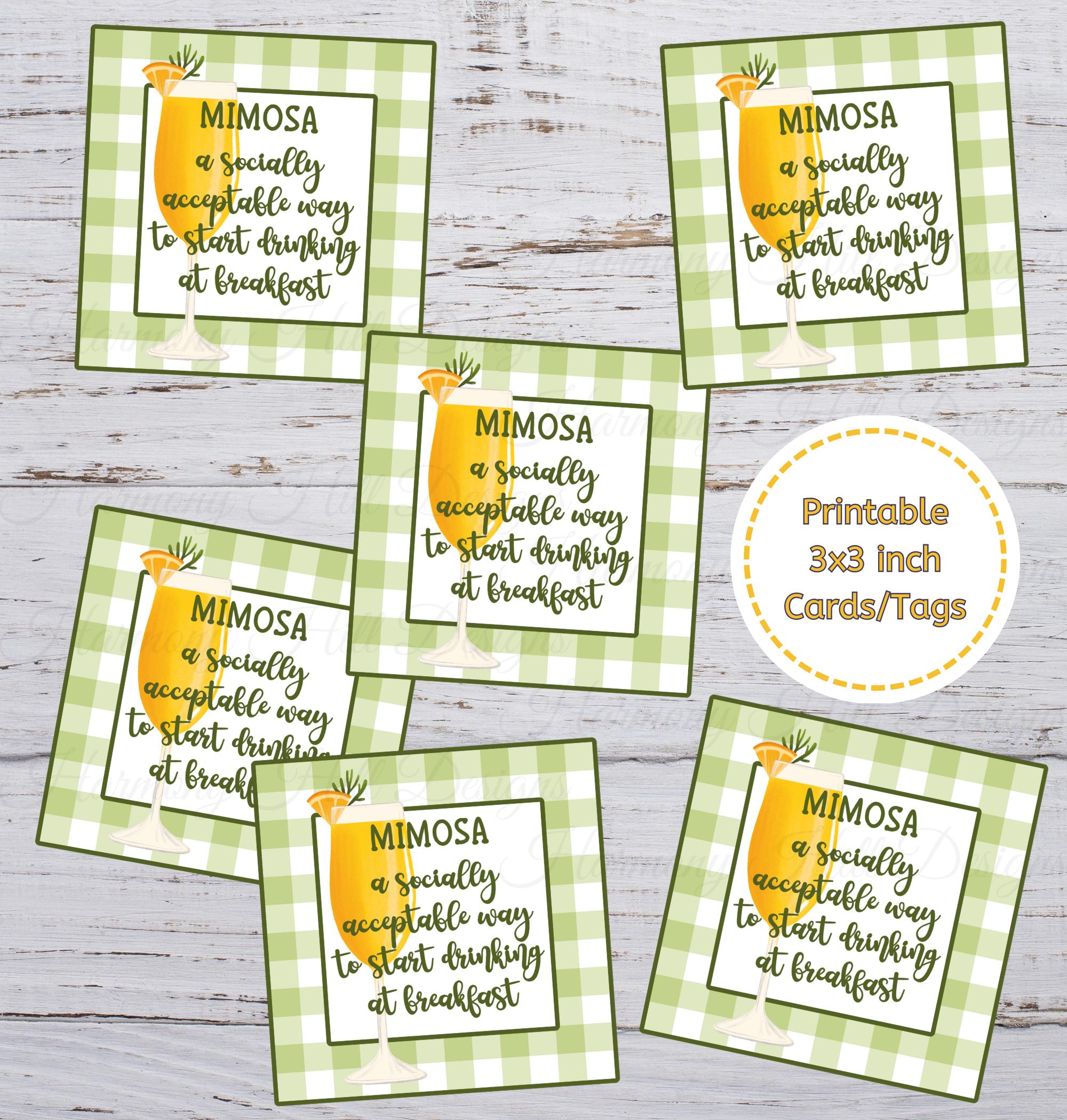 Mimosa Gift Tag, Printable Gift Tag, Mimosa Label, Mimosa Favor Tag ...
