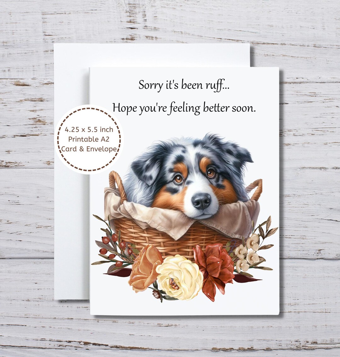 Get Well Card, Printable Card, Dog Theme Get Well Card, Dog Lover Feel ...