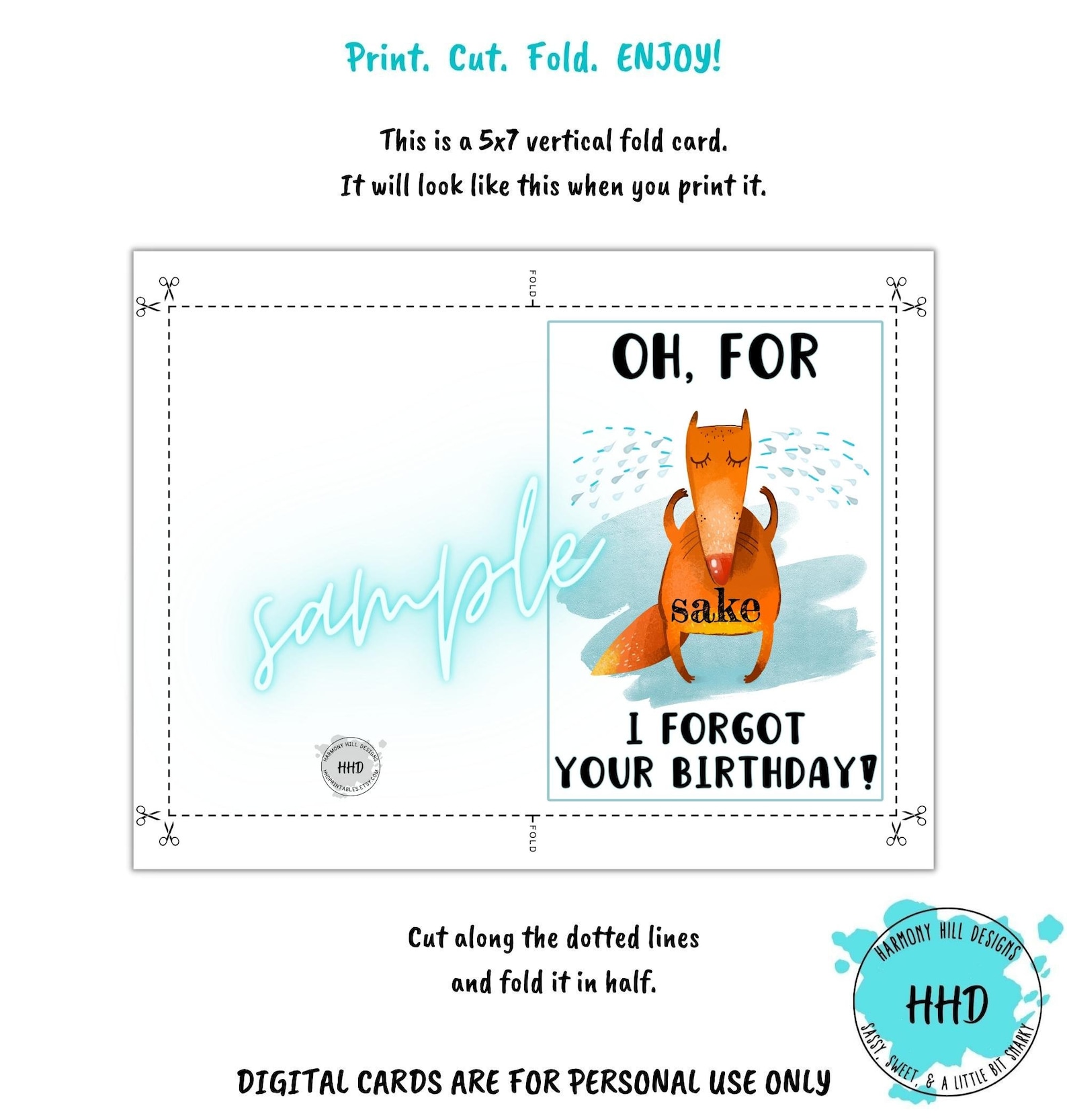 Forgot Your Birthday Card, Printable Belated Birthday Card, Fox Forgot ...