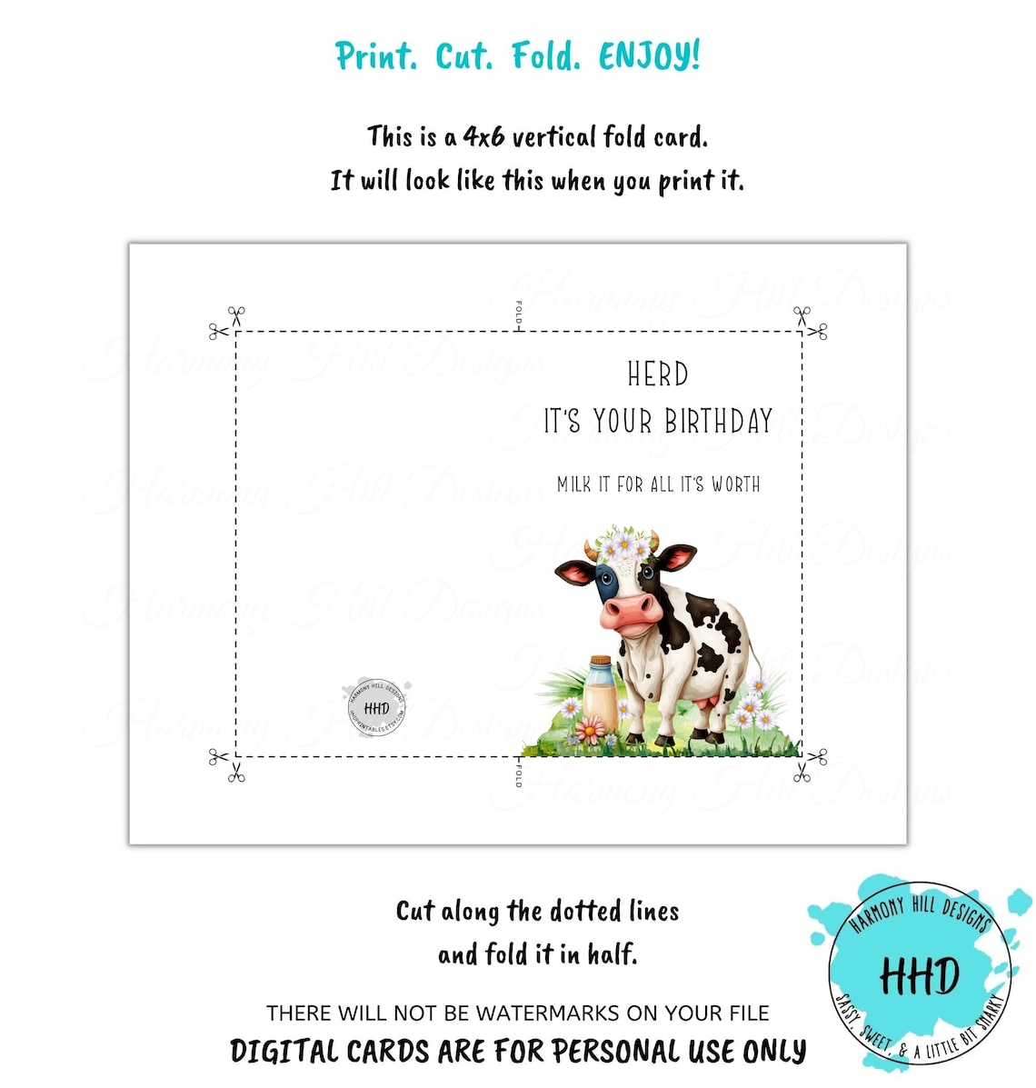 Cow Birthday Card, Printable Cow Birthday Card, Herd It's Your Birthday ...