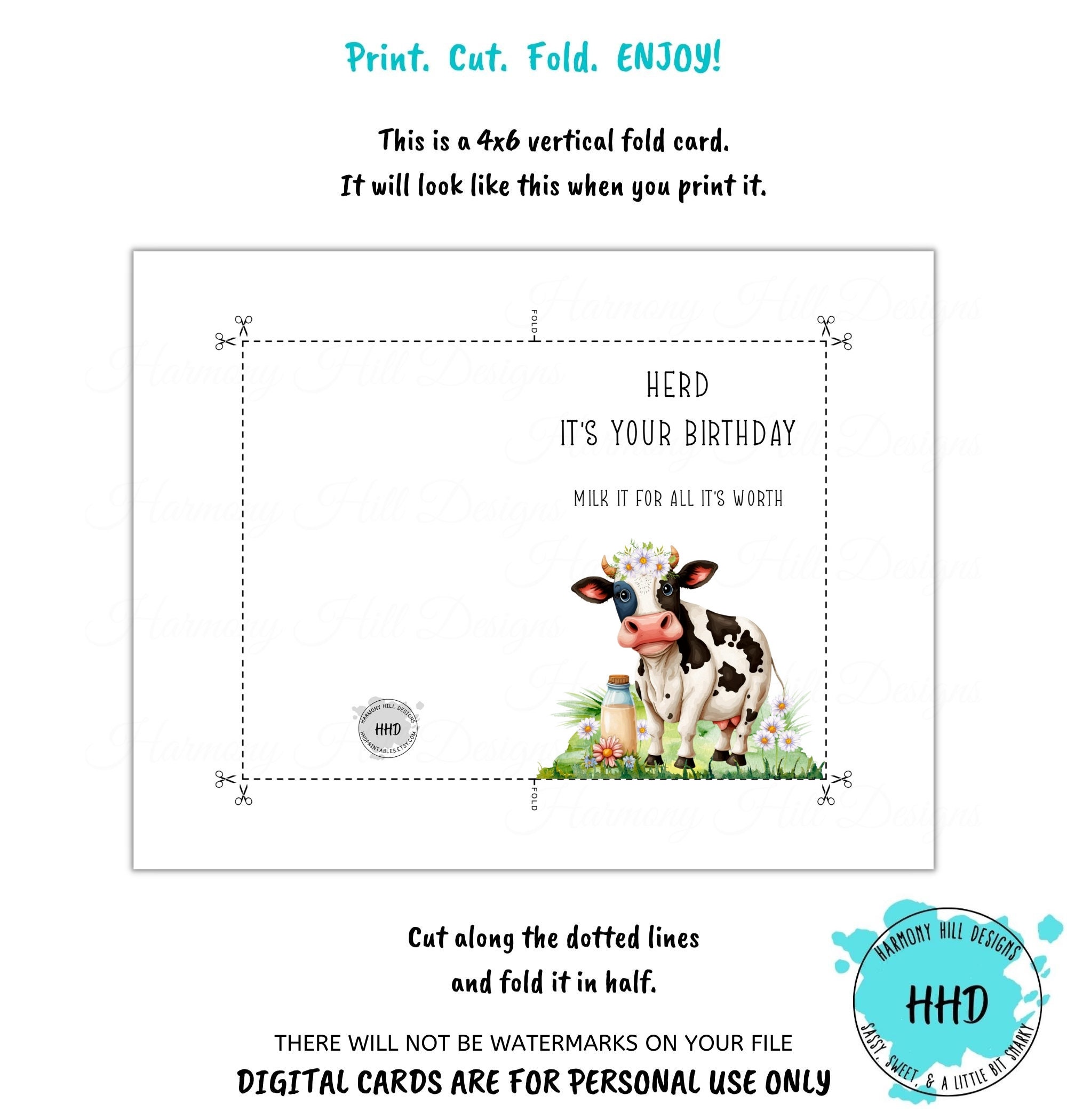 Cow Birthday Card, Printable Cow Birthday Card, Herd It's Your Birthday ...