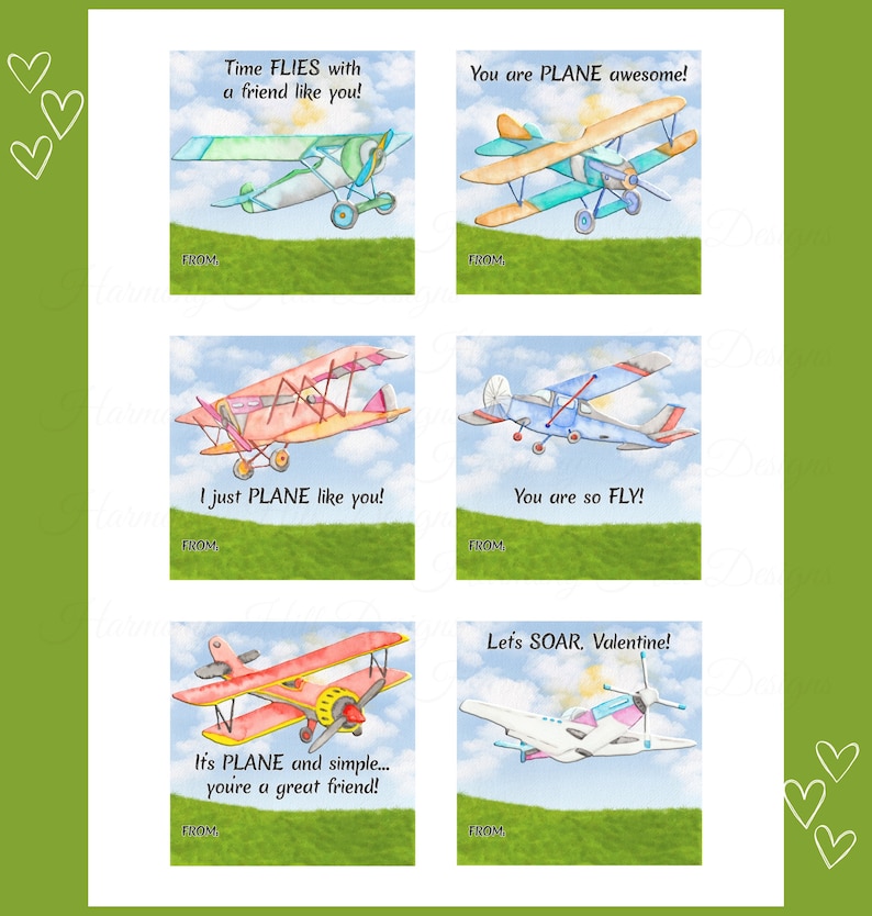 Airplane Valentine Cards, Printable Planes Valentine Cards, Classroom ...