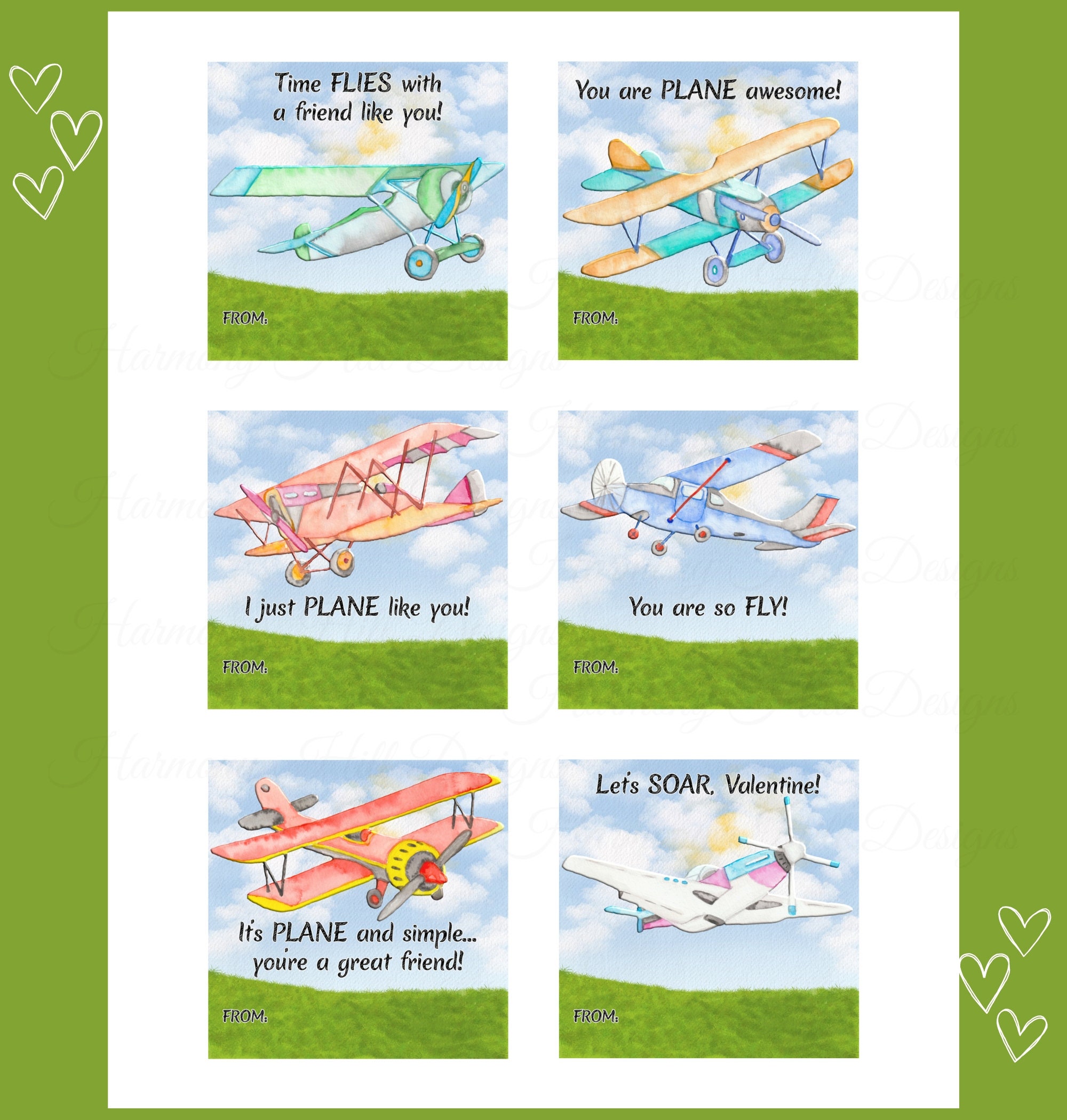 Airplane Valentine Cards, Printable Planes Valentine Cards, Classroom ...