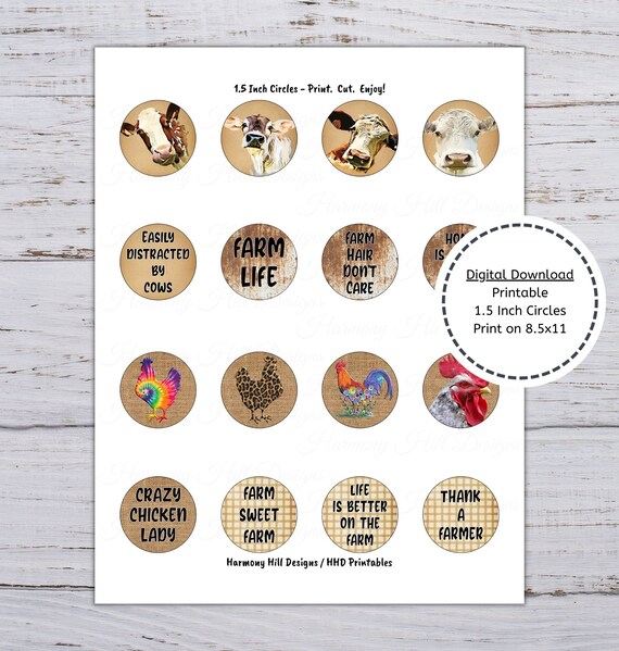 Farm Images Printable Labels Cupcake Toppers Pendant | Etsy