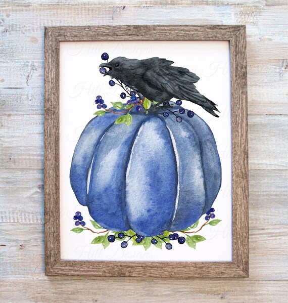 Crow Printable Crow Blue Pumpkin Design Crow Pumpkin | Etsy