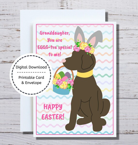 Granddaughter Easter Card Printable Card Dog With Bunny | Etsy