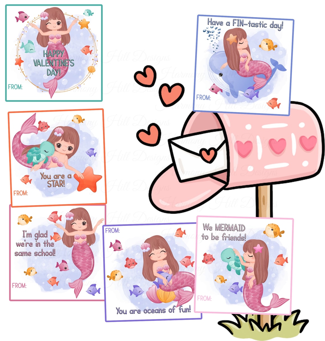 Mermaid Valentine Cards, Printable Mermaid Valentines, Printable ...