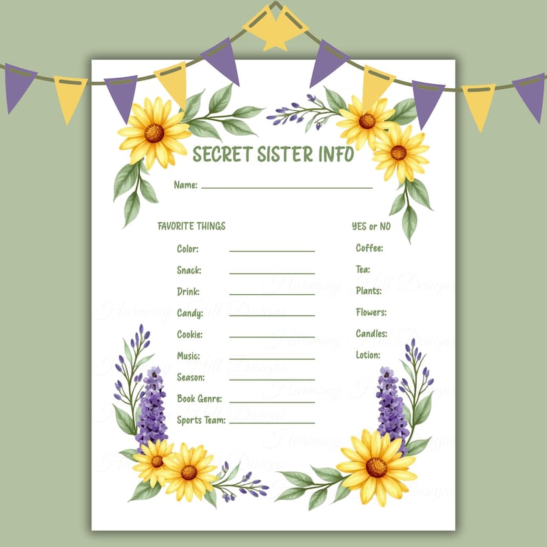 Secret Sister, Questionnaire, Printable Info Sheet, Gift Exchange ...
