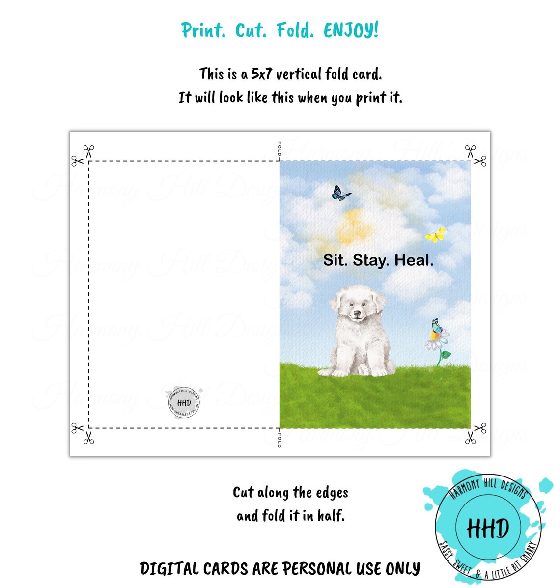 Get Well Card Printable White Dog Get Well Card Great - Etsy
