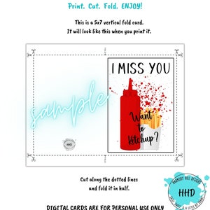 I Miss You Card, Miss You Printable Card, Fries and Ketchup Card, Want ...