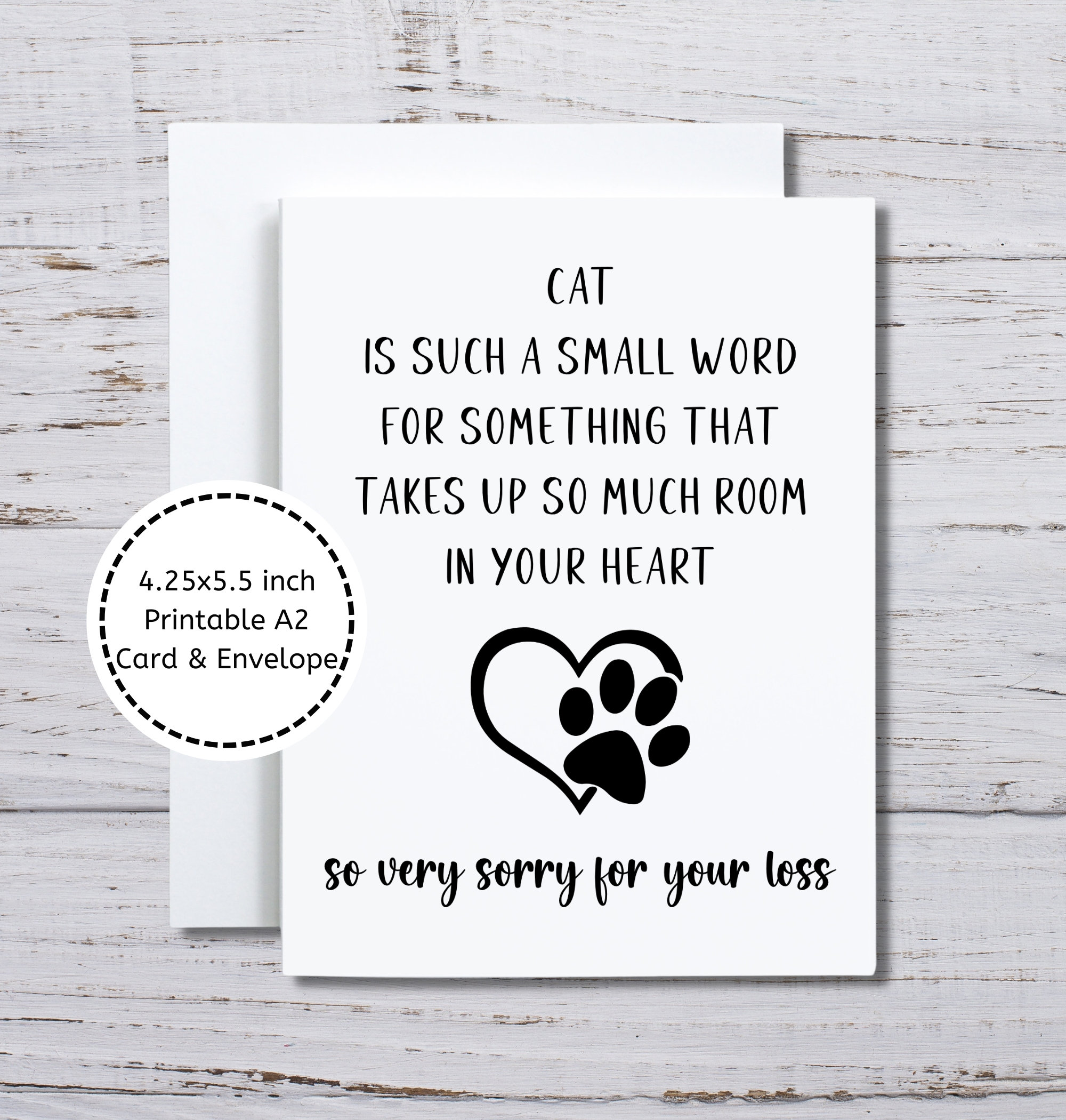 Cat Sympathy Card, Loss of Cat Card, Cat Sorry for Your Loss Printable ...