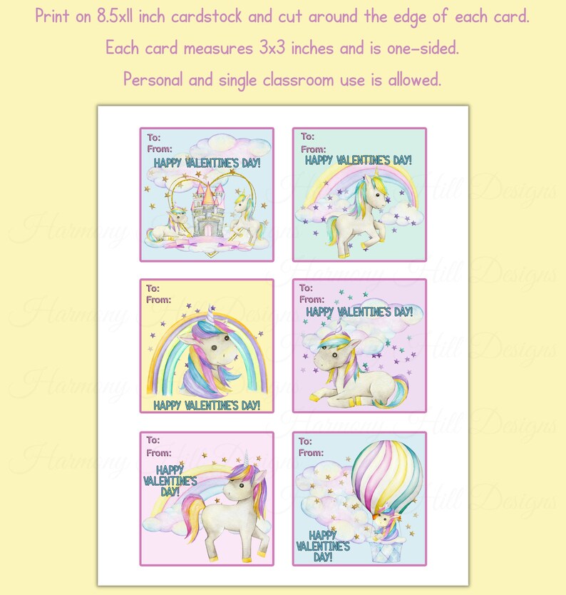 Unicorn Valentine Cards, Printable Unicorn Valentines for Class ...
