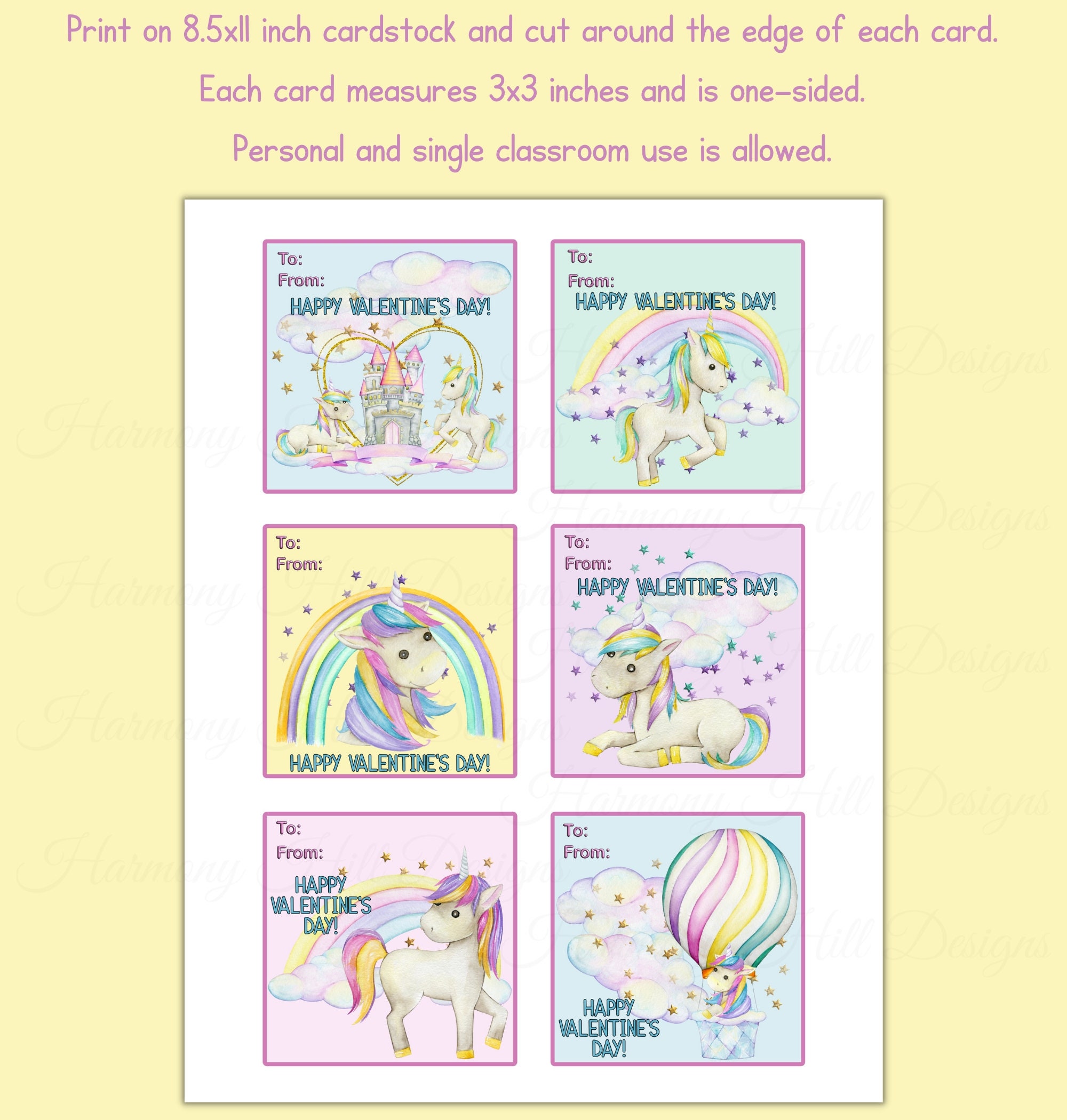Unicorn Valentine Cards, Printable Unicorn Valentines for Class ...