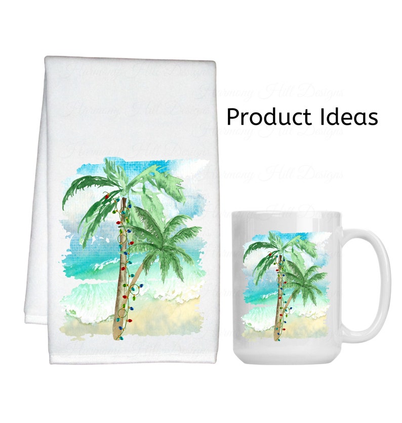 Christmas Palm Trees Print, Palm Trees With Christmas Lights, Beach ...