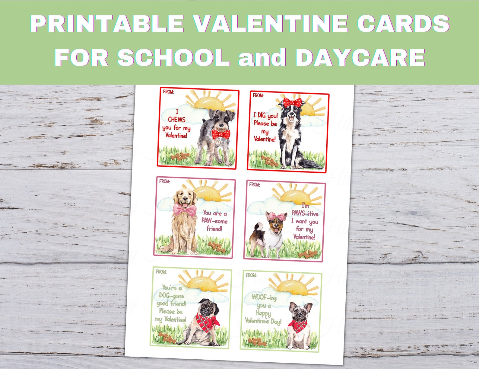 Dogs Valentine Cards, Printable Dog Valentine Cards, Classroom ...