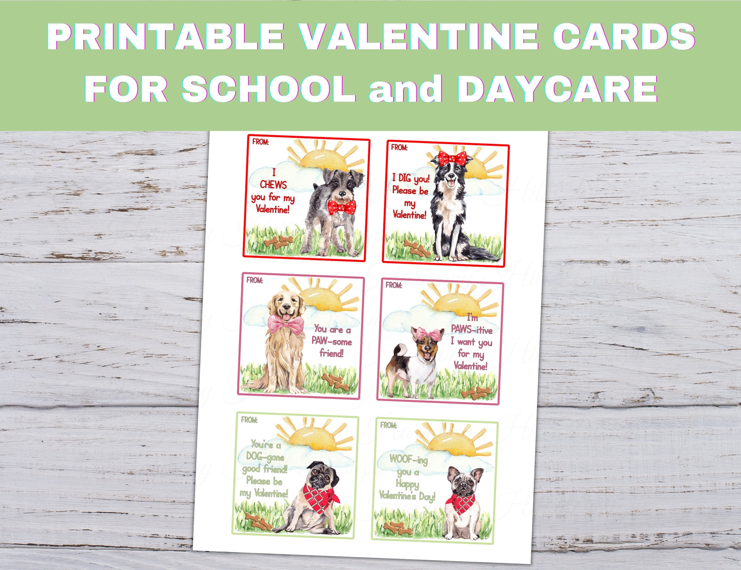 Dogs Valentine Cards, Printable Dog Valentine Cards, Classroom ...