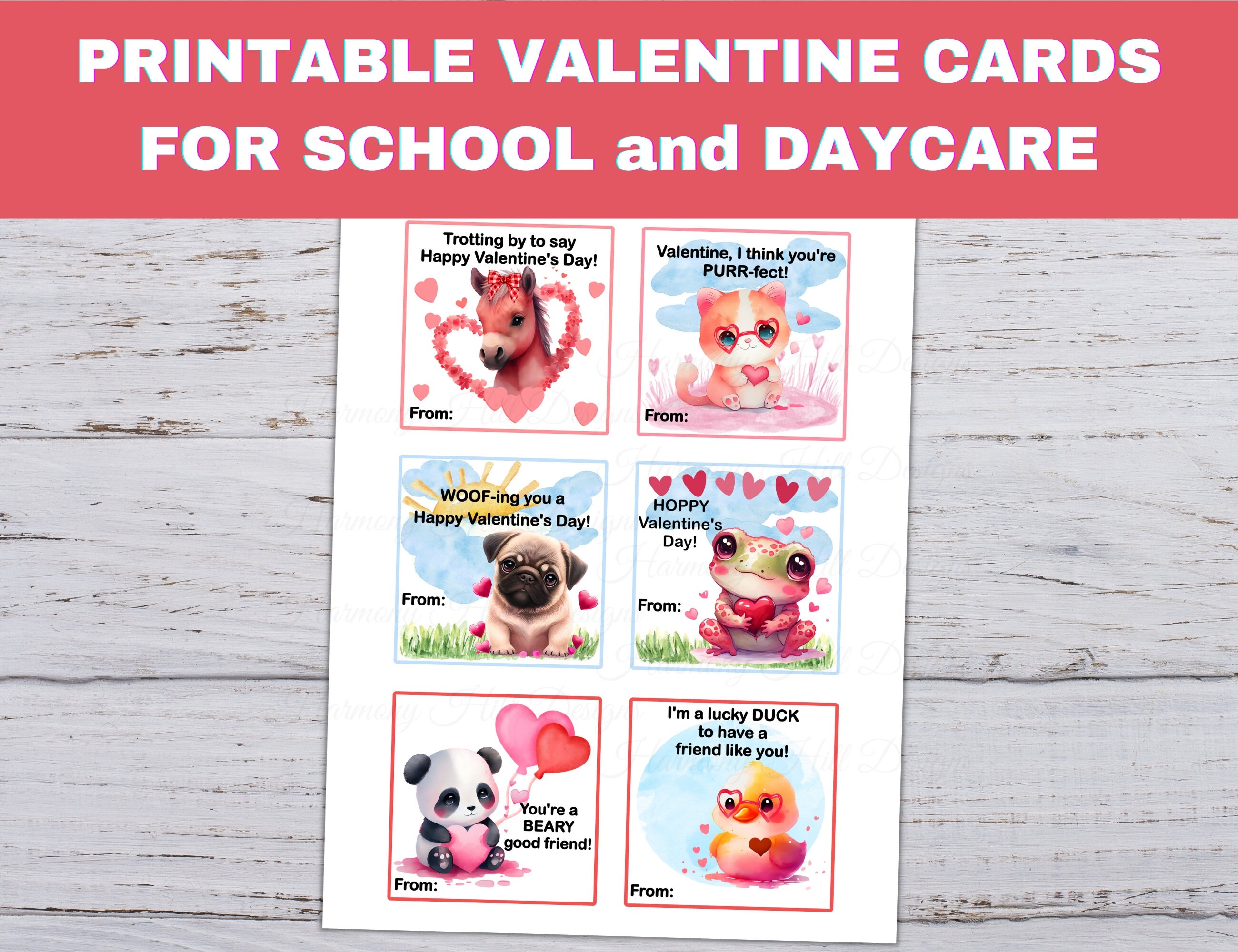 Animals Valentines Cards, Kids Animal Valentine, Printable Valentine ...