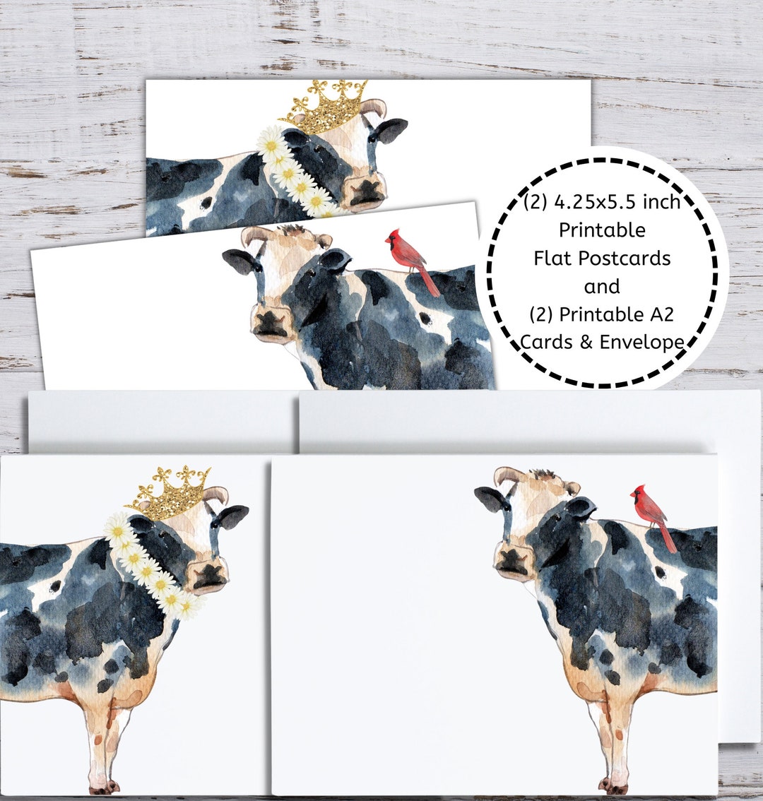 Cow Notecards, Printable Postcards, Cow Greeting Card, Blank Cow Cards ...