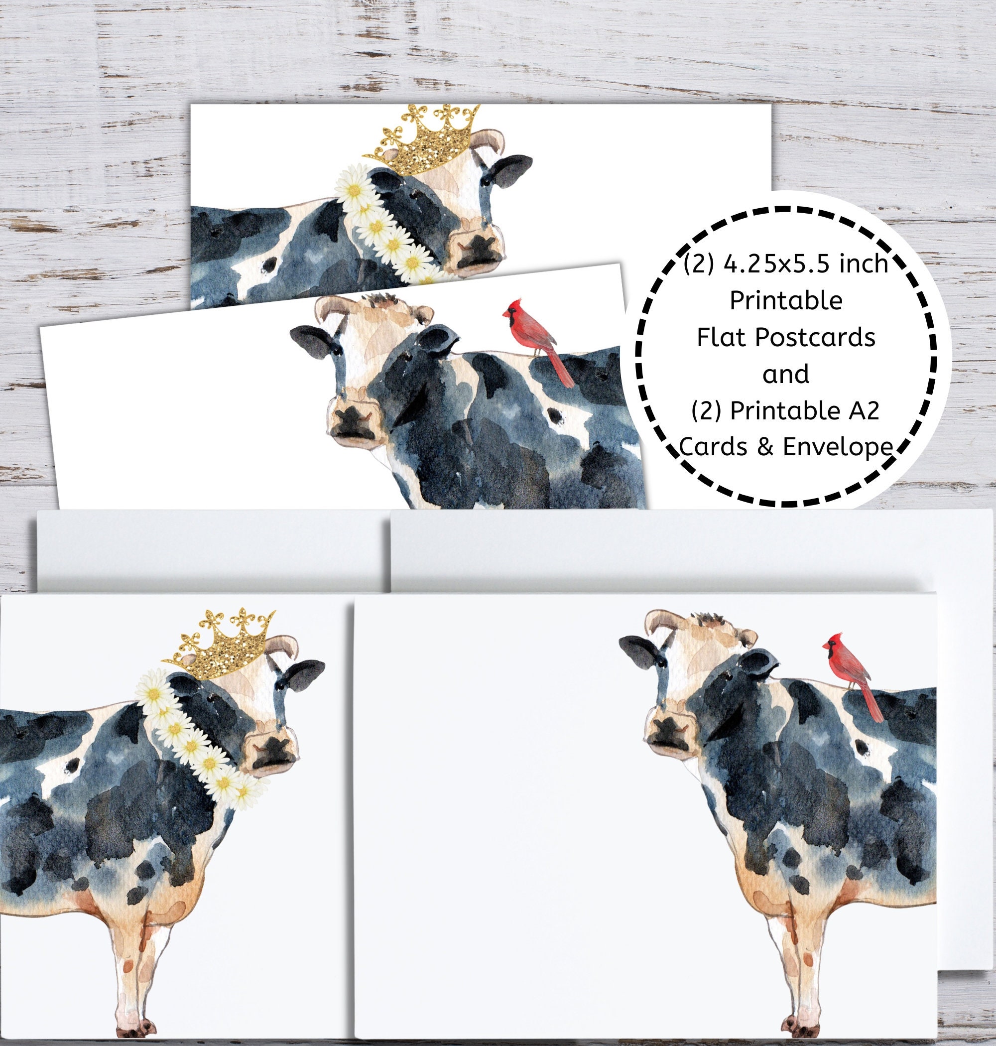 Cow Notecards, Printable Postcards, Cow Greeting Card, Blank Cow Cards ...