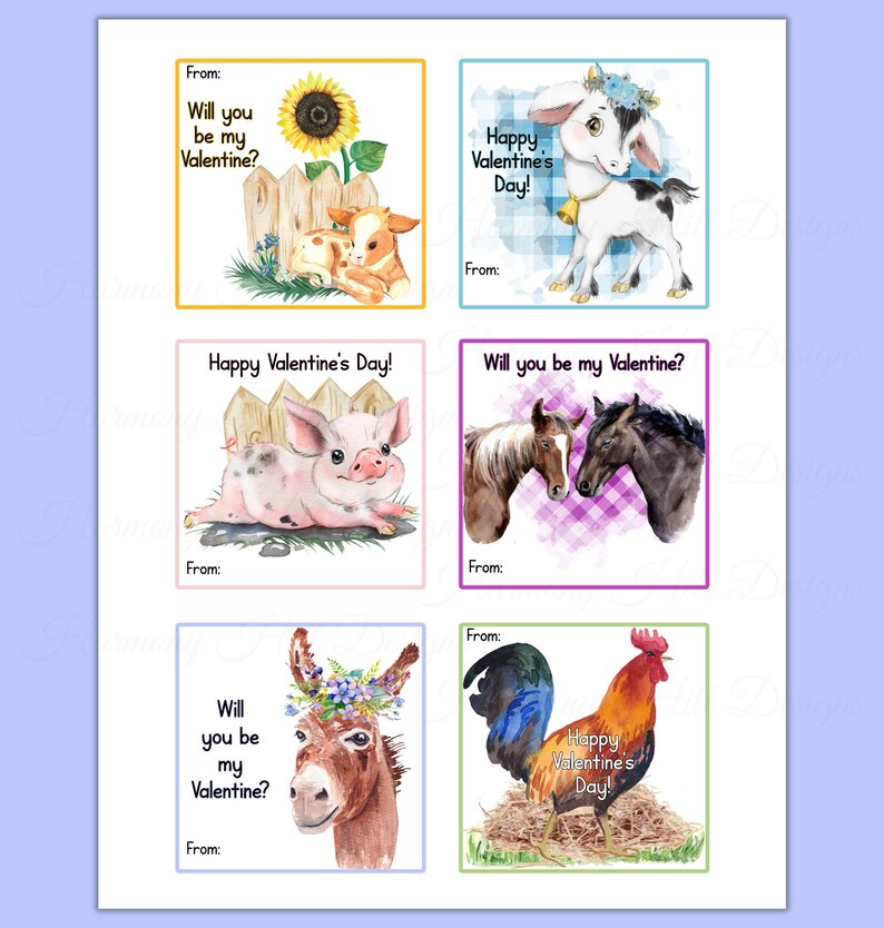Farm Animal Valentine Cards, Printable Farm Animal Valentines ...