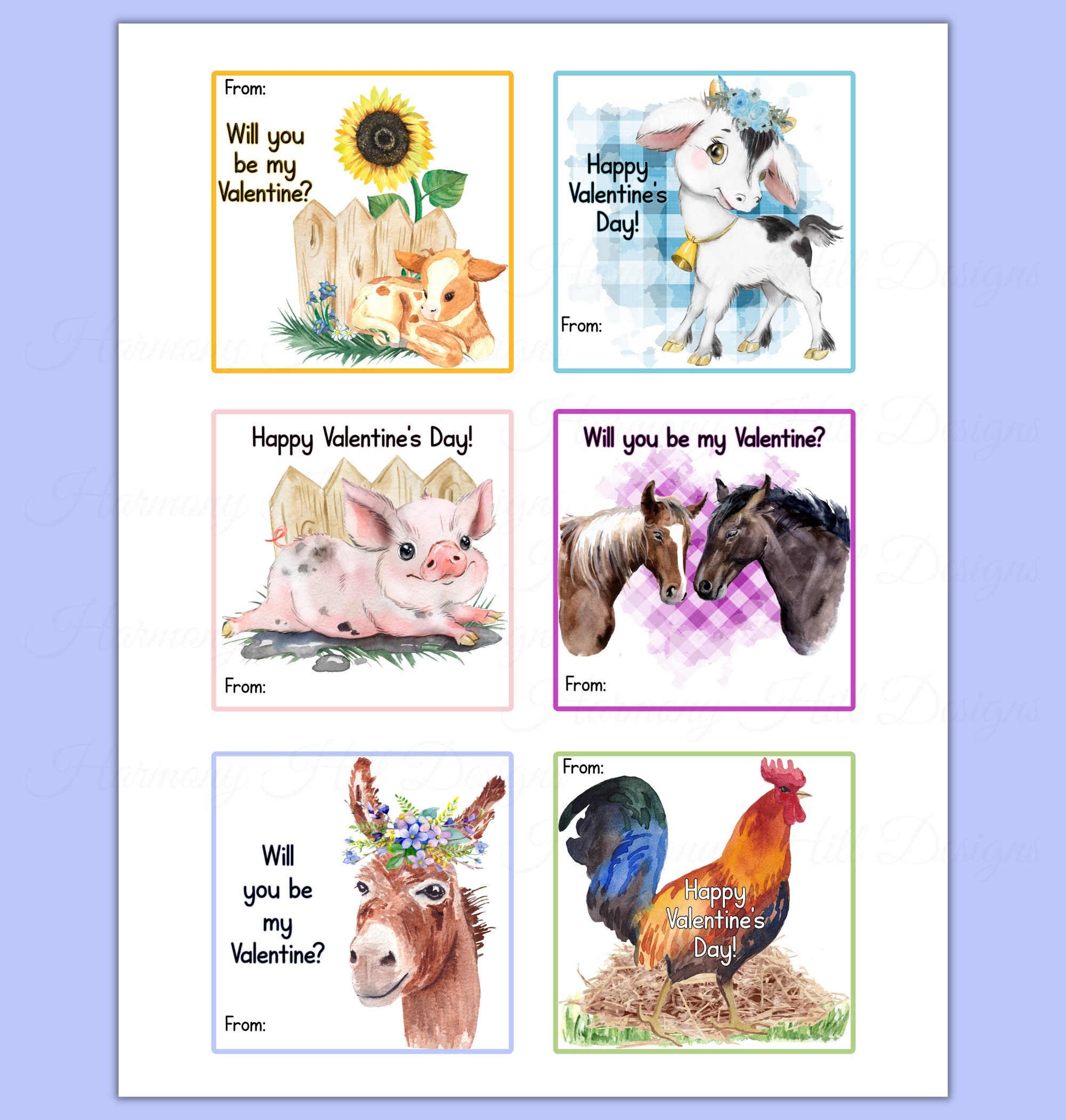 Farm Animal Valentine Cards, Printable Farm Animal Valentines ...