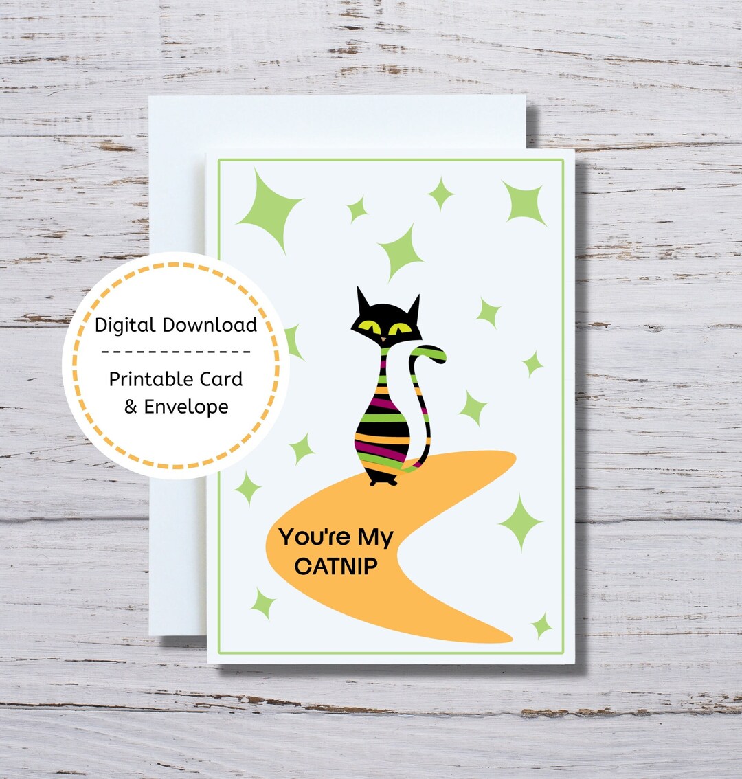 MCM Cat Card, Mid Century Modern Funny Cat Card, You're My Catnip Card ...