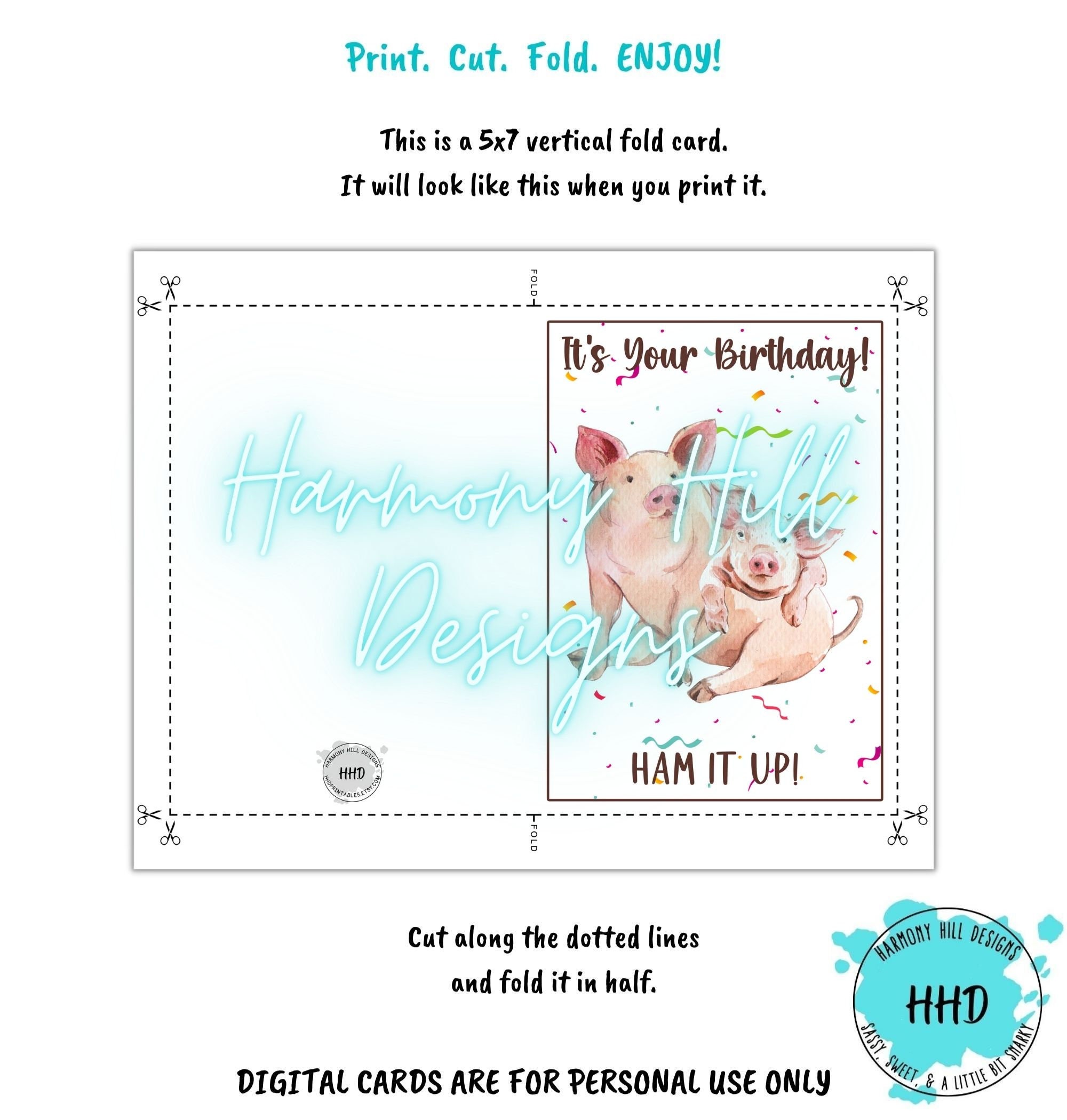 Pig Birthday Card, Printable Card, Funny Pig Card, Pig Printable Card ...